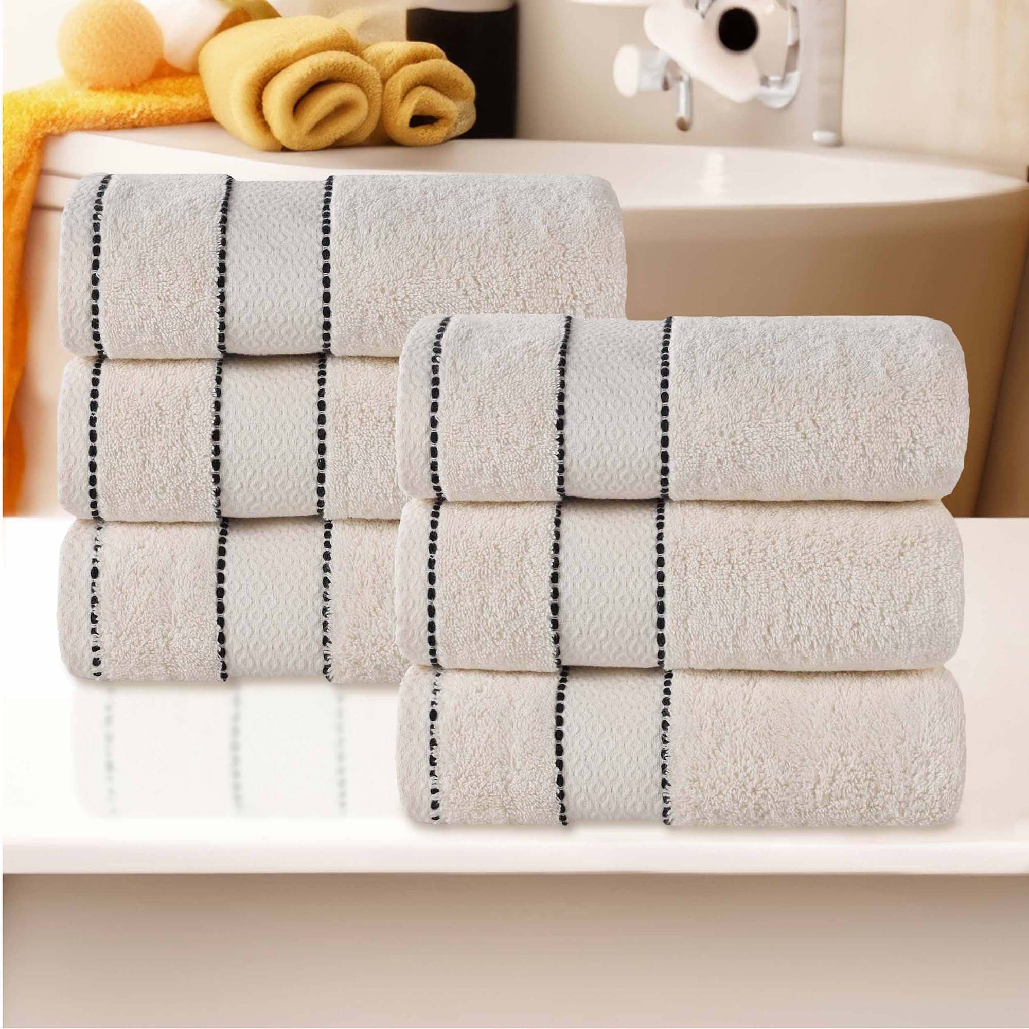 Superior Modern Absorbent Durable Giza Cotton Hand Towel Set of 6 ...