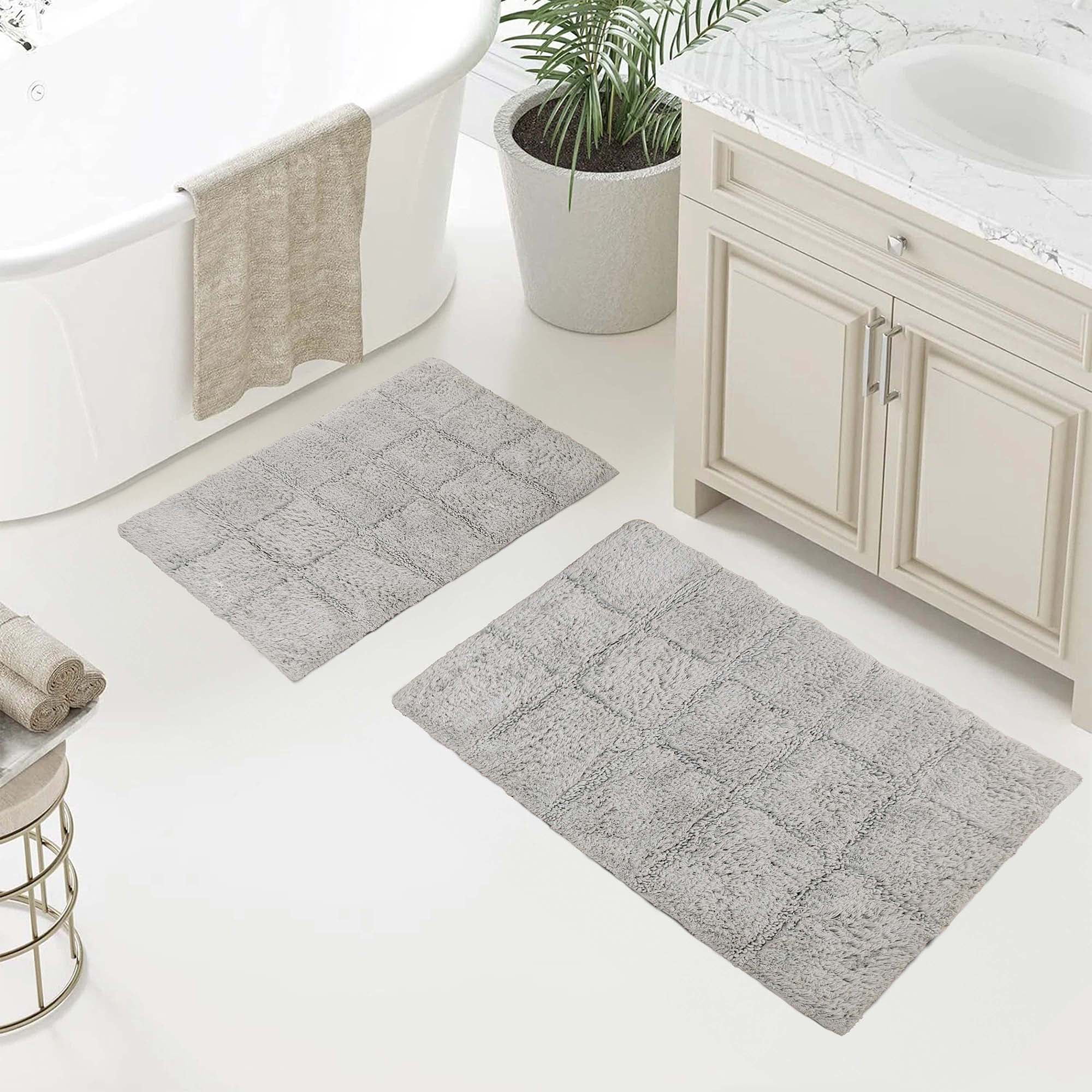Superior Non-Slip Washable Bath Rug Set, 20" x 30", 24" x 36", Silver ...