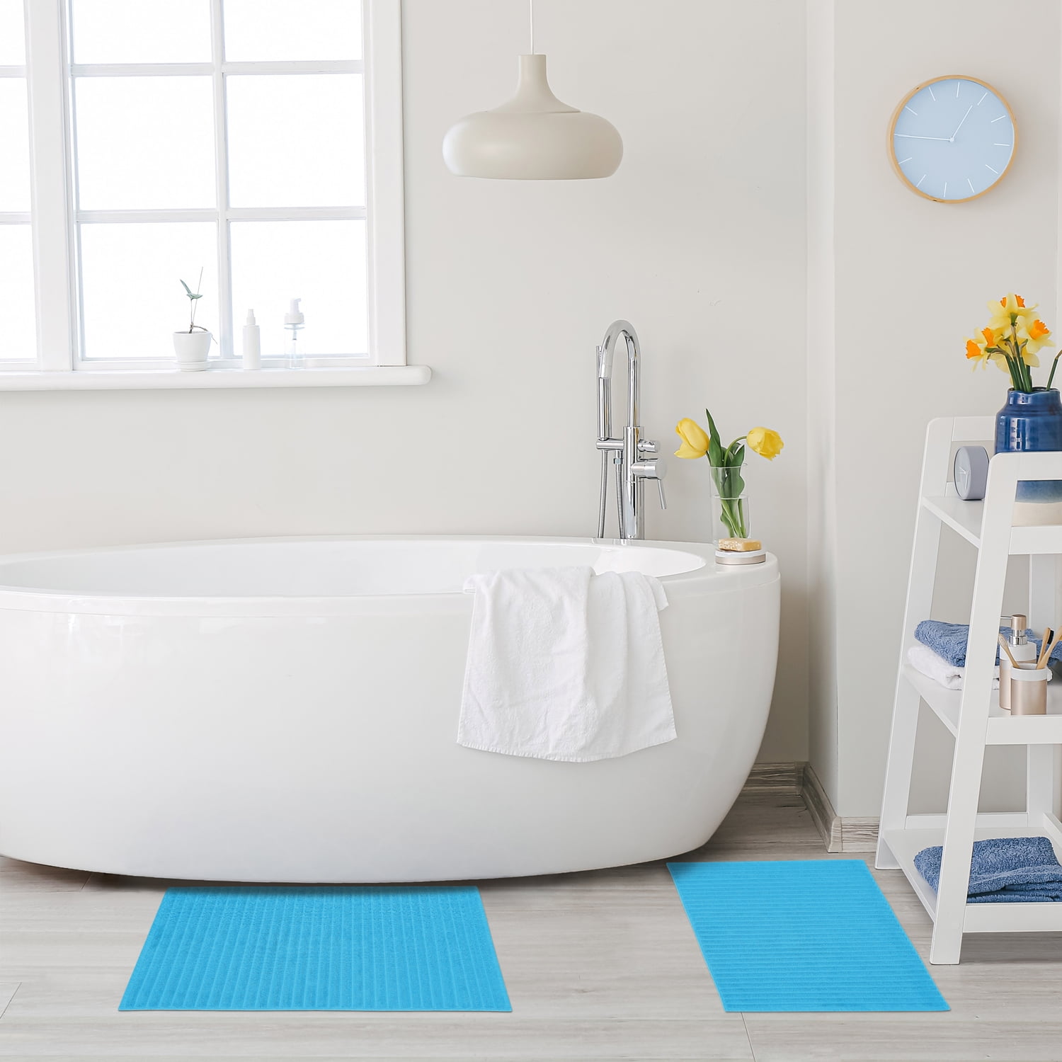 Superior Ortley Eco-Friendly Cotton Bath Mat Set of 2-Piece, Aqua Blue ...