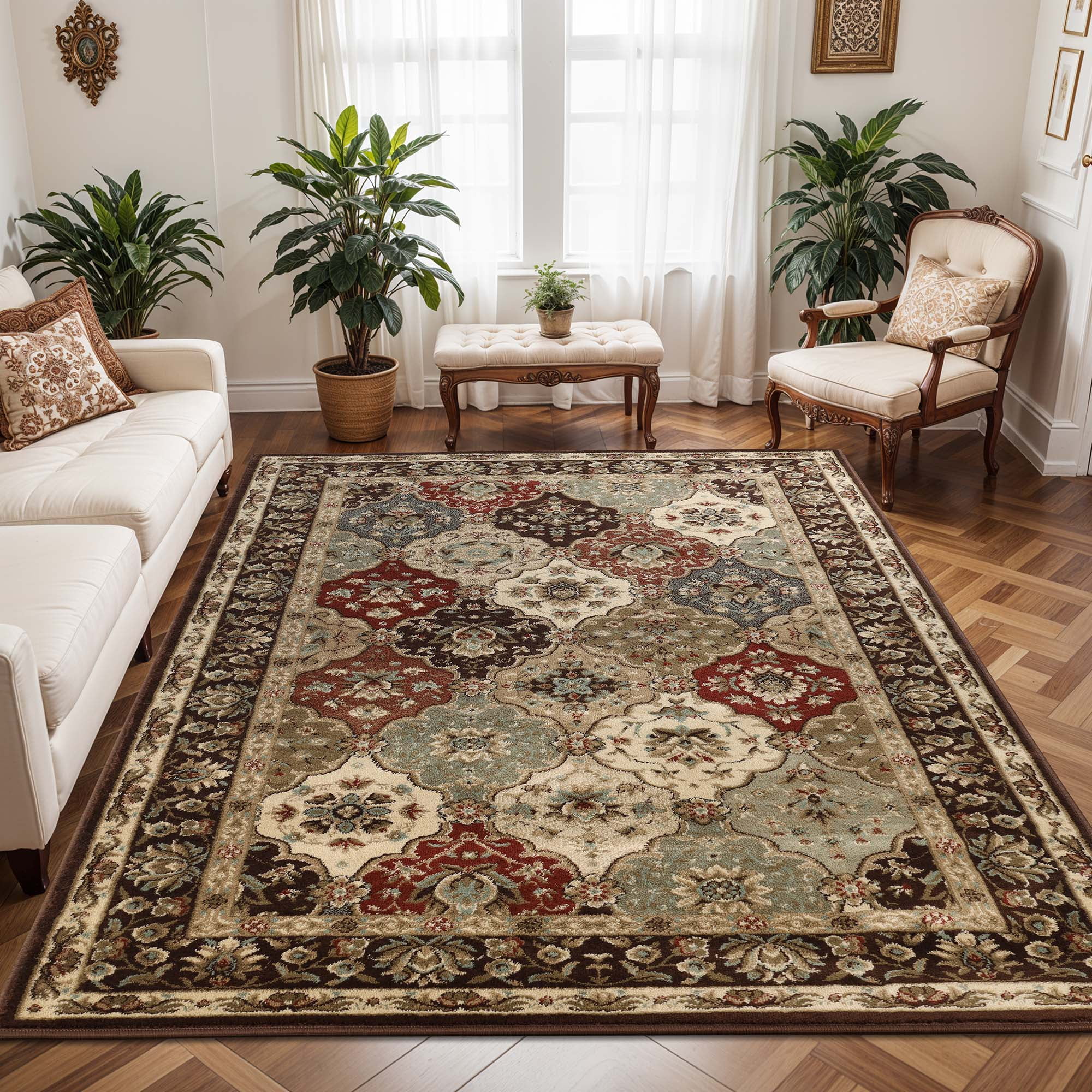 Superior Palmyra Floral Classic Indoor Area Rug, Chocolate, 4' x 6 ...