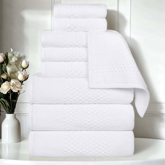 Superior Playa Zero Twist Cotton Solid Waffle Textured 9 Piece Towel ...