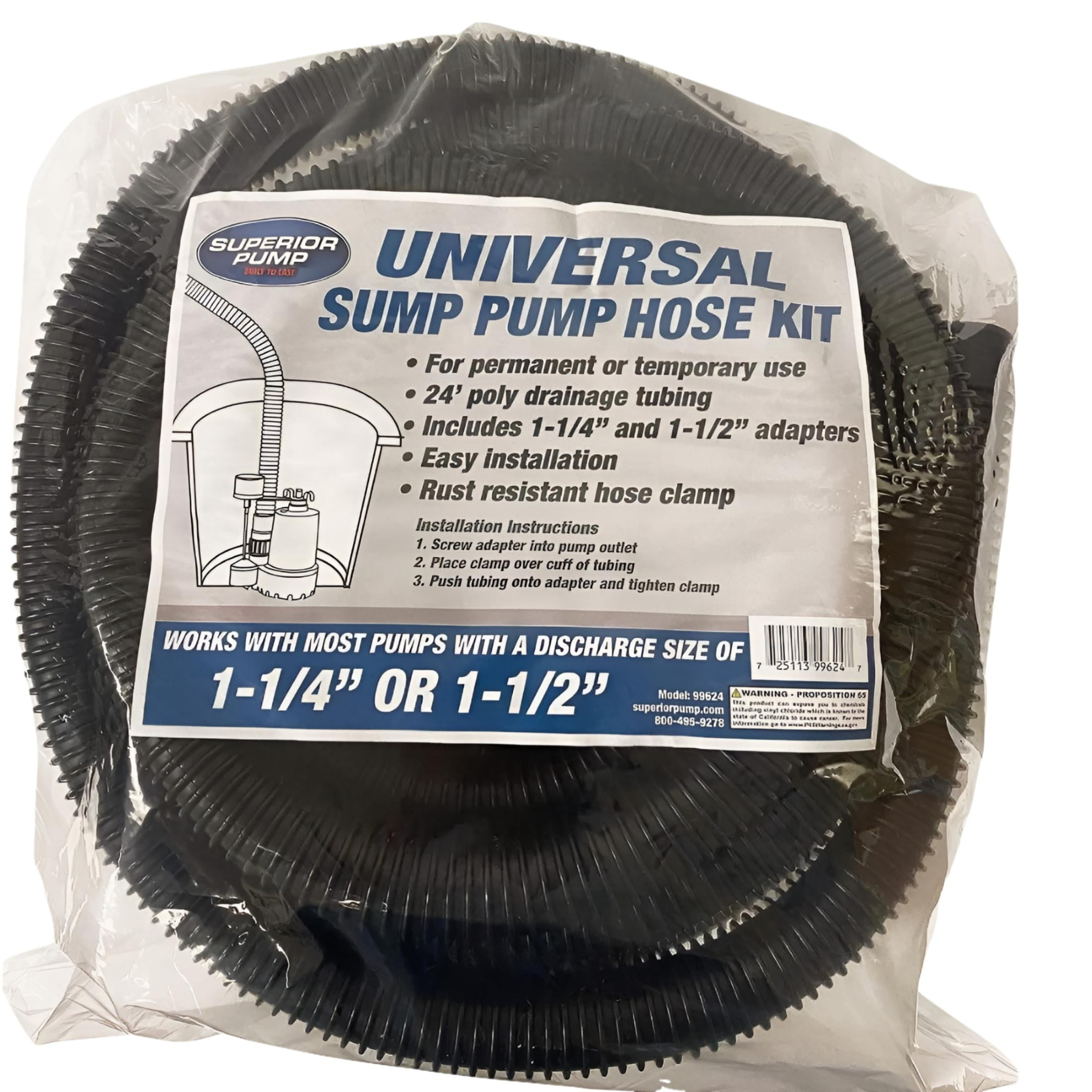 Superior Pump 24-Feet Universal Discharge Hose Kit for Sump Water ...