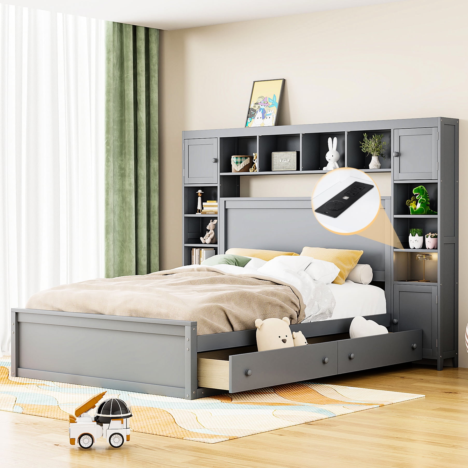 Superior Queen Bed With All-inclusive Cabinet, Shelf And Socket ...