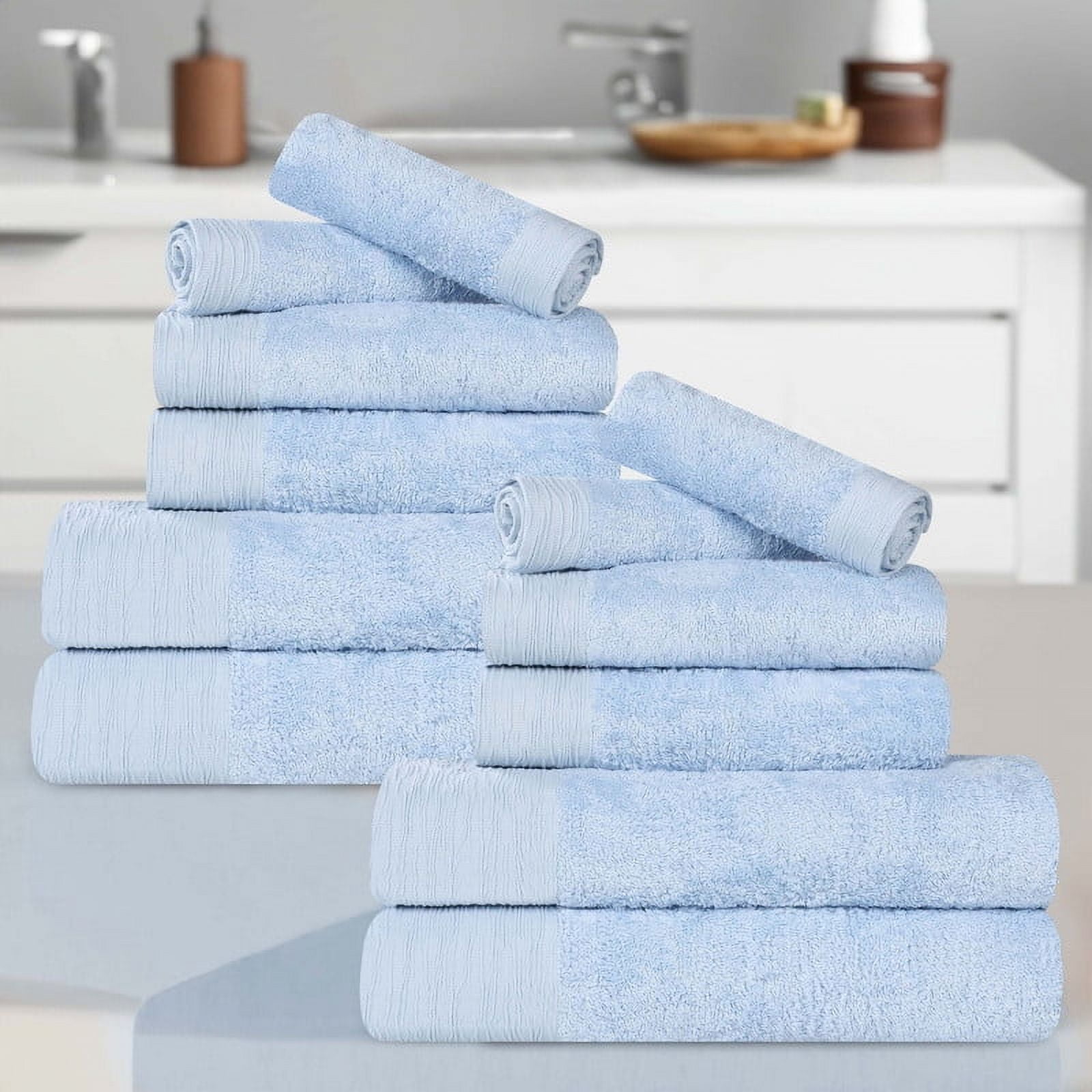 Superior Rayon from Bamboo Soft Modern 12-Piece Towel Set, Light Blue ...