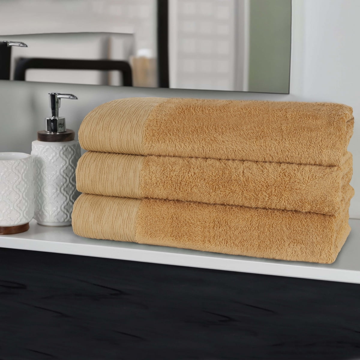 Superior Rayon from Bamboo Soft Modern Bath Towel Set of 3 , Gold ...