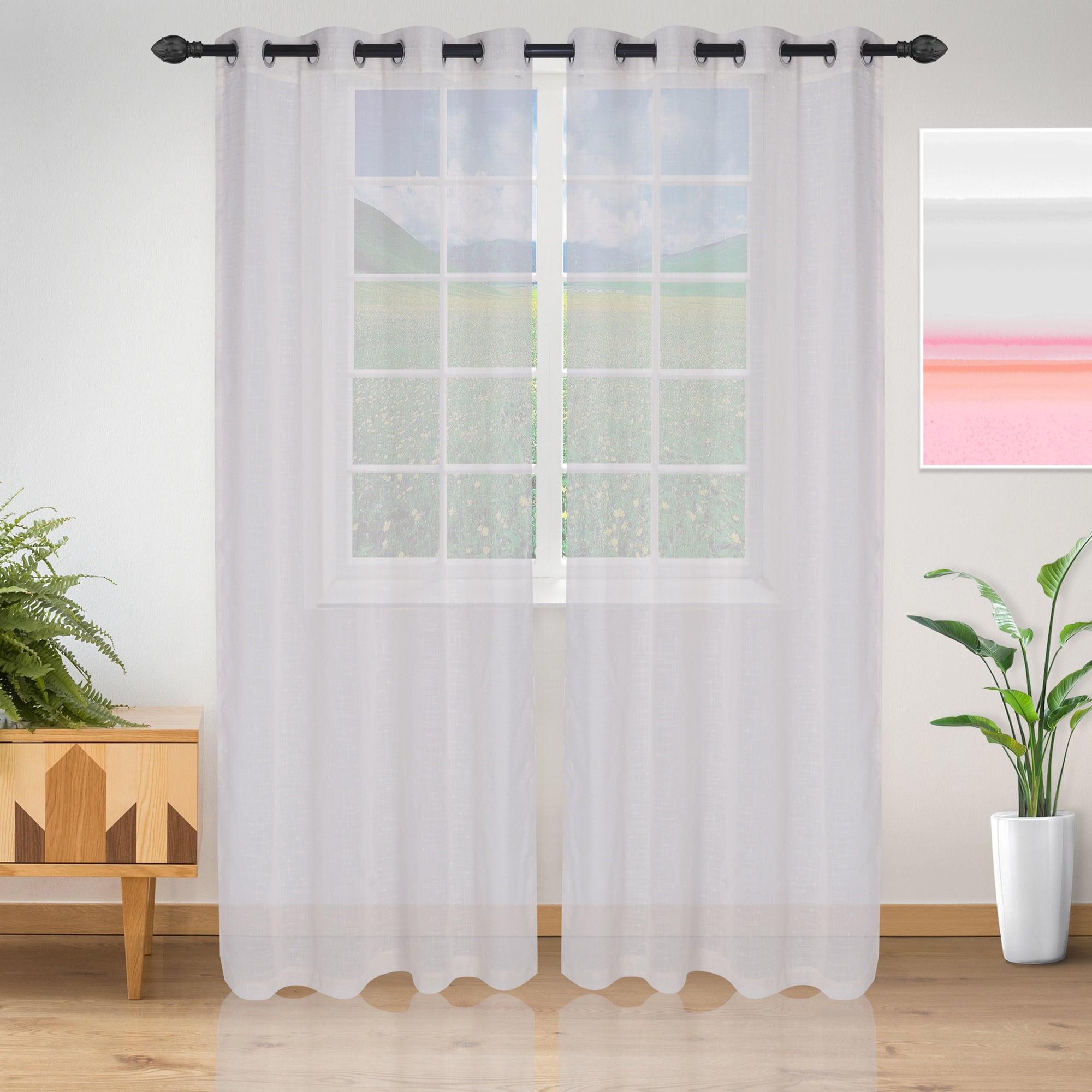 Superior Remington Textured Sheer Curtain Set of 2, 52" x 63", Off ...