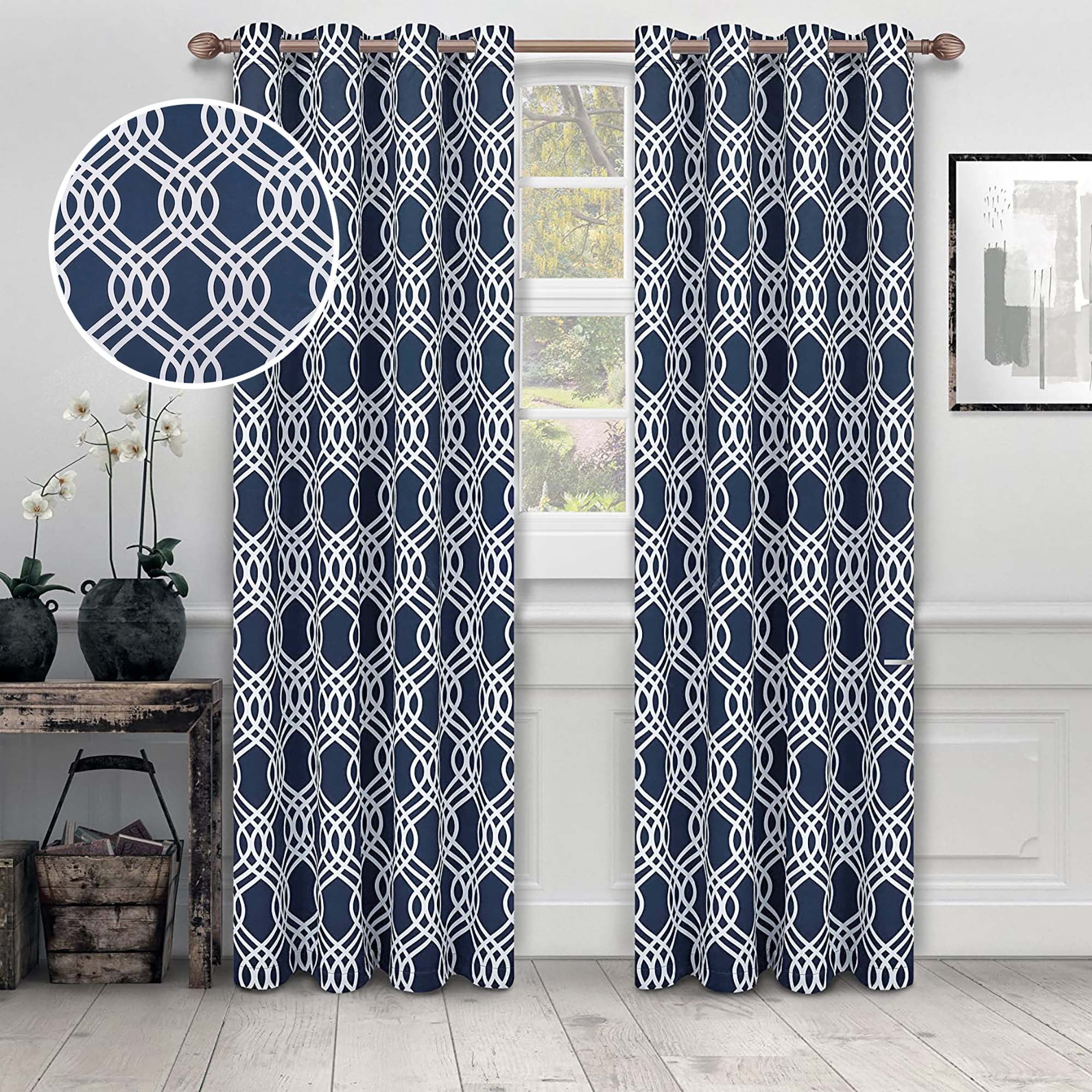 Superior Ribbon Blackout Curtains Set of 2 52x84 Navy Blue Polyester ...
