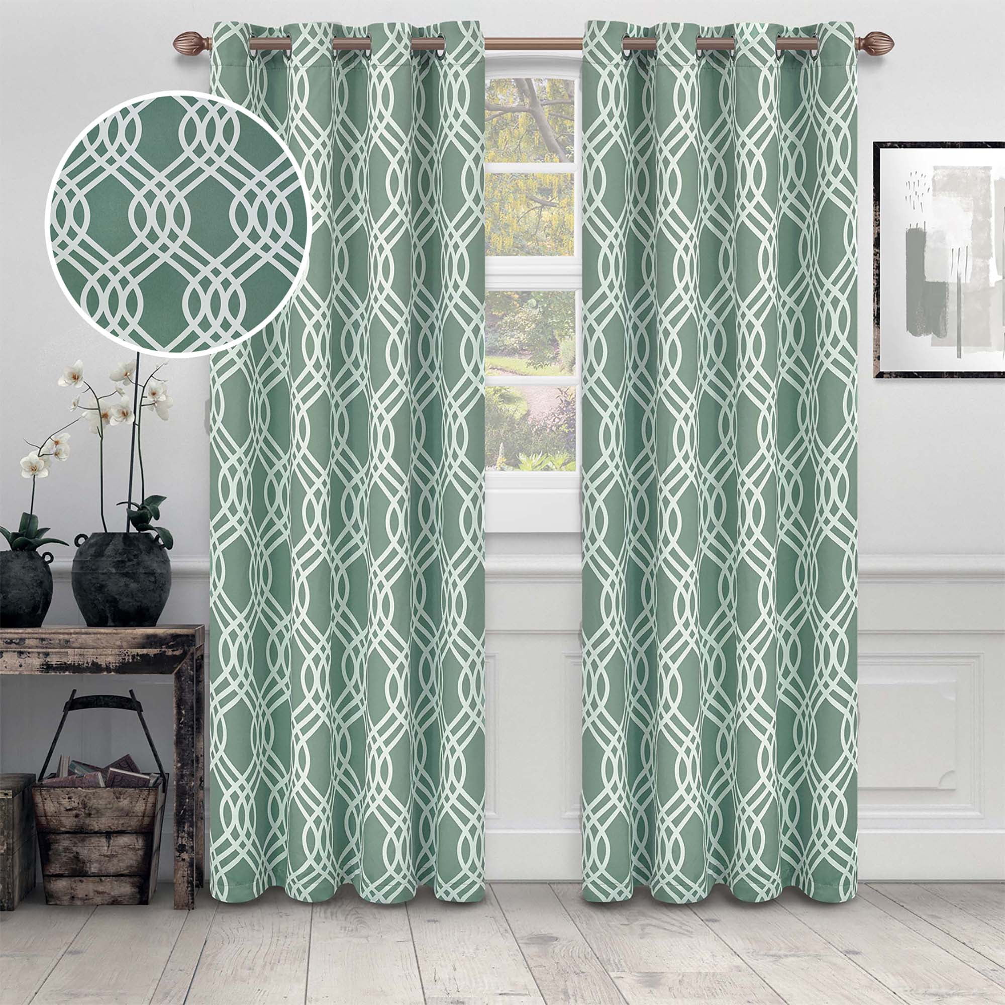 Superior Ribbon Blackout Curtains Set of 2, Grommet Header Cutain Panel ...