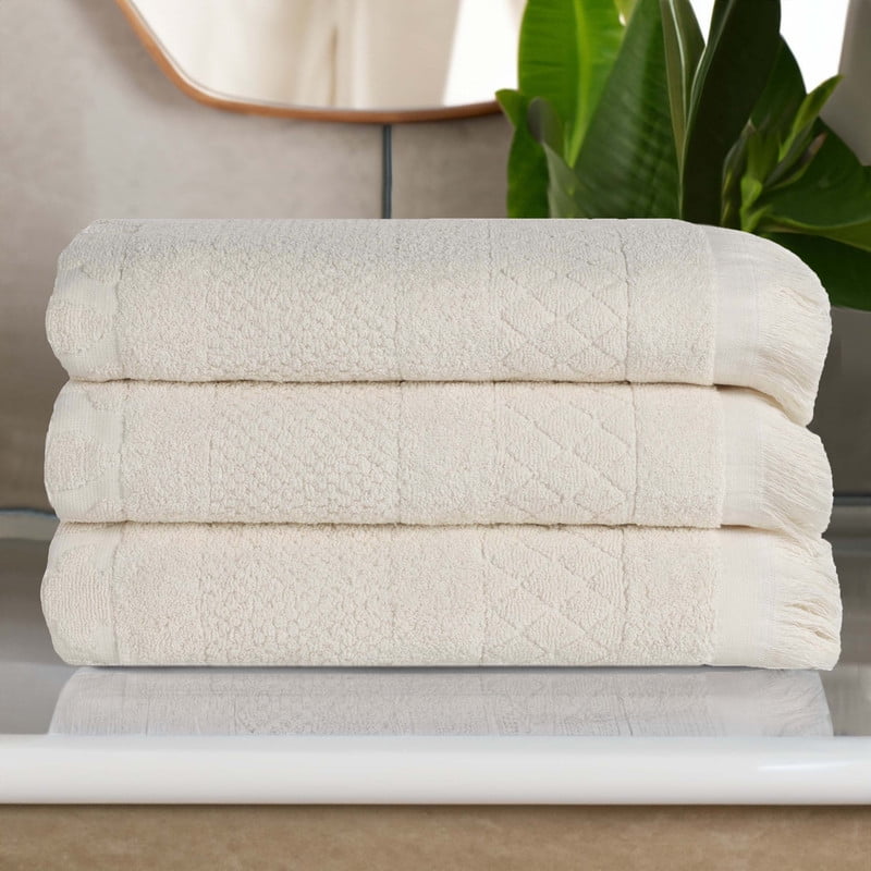 Superior Rolla Geometric Cotton 3 Piece Bath Towel Set, Quick-Dry Ultra ...