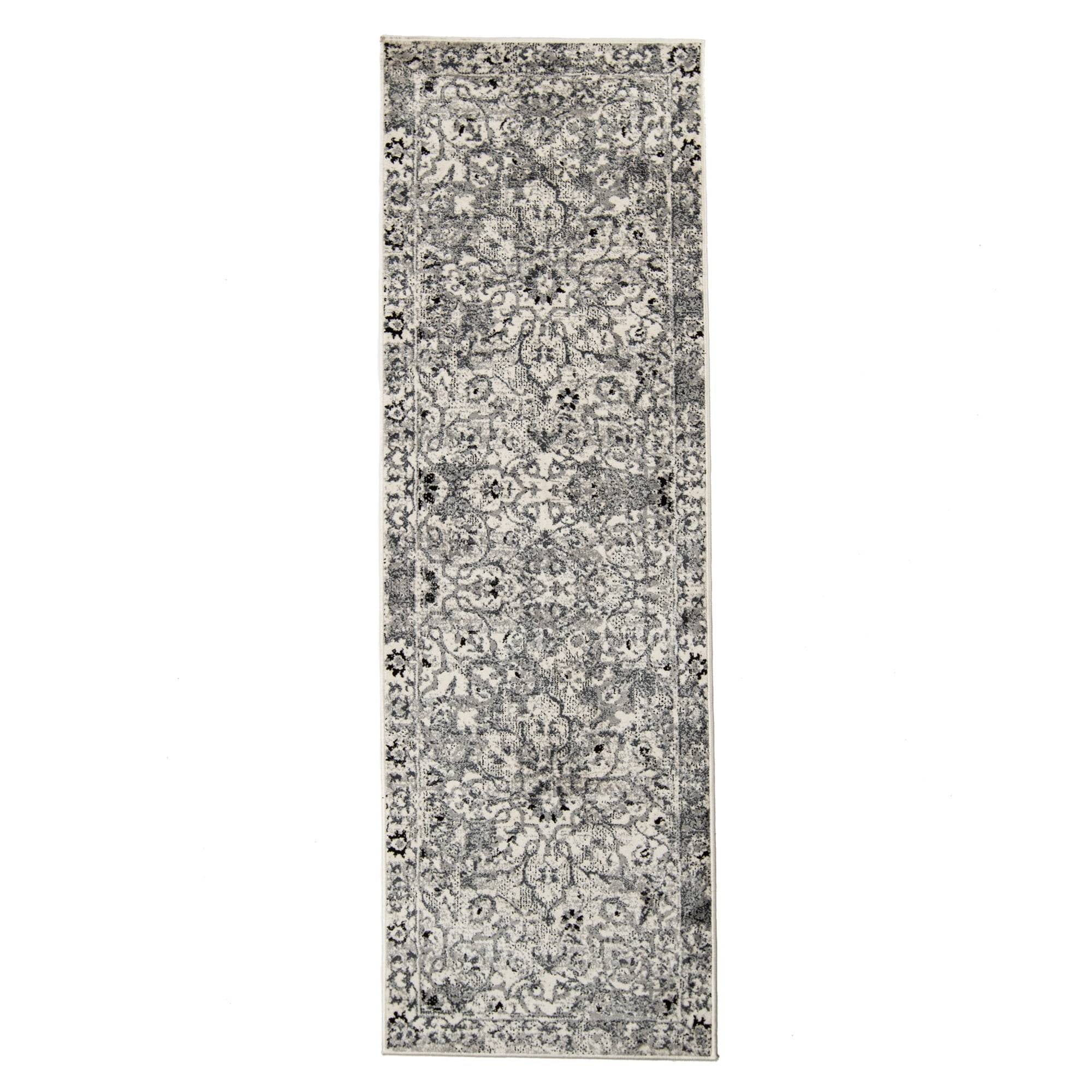 Superior Roseville Modern Distressed Floral Runner Rug, Platinum, 2' 7 ...