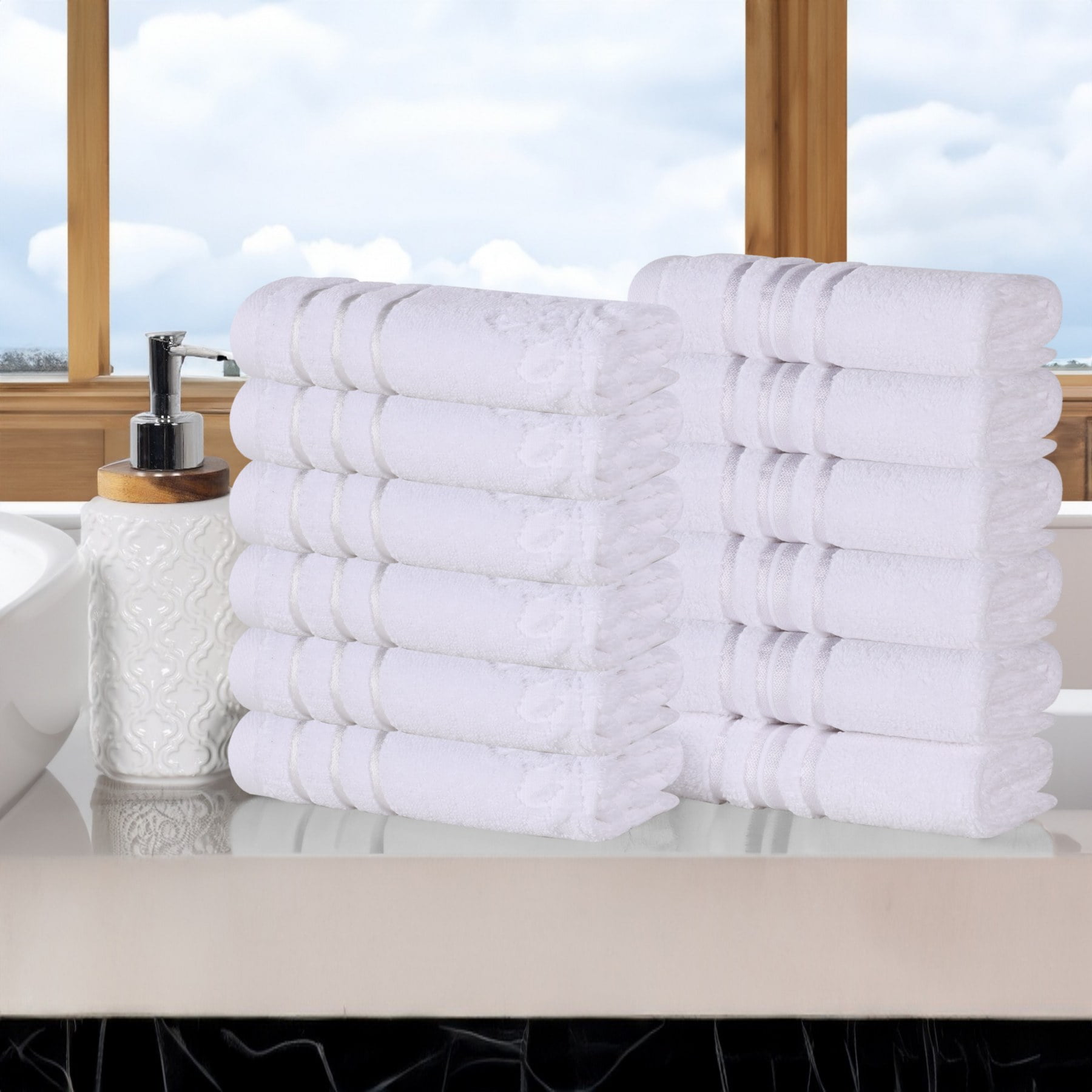 Superior Sadie Zero Twist Cotton Face Towel Washcloth Set of 12, White ...