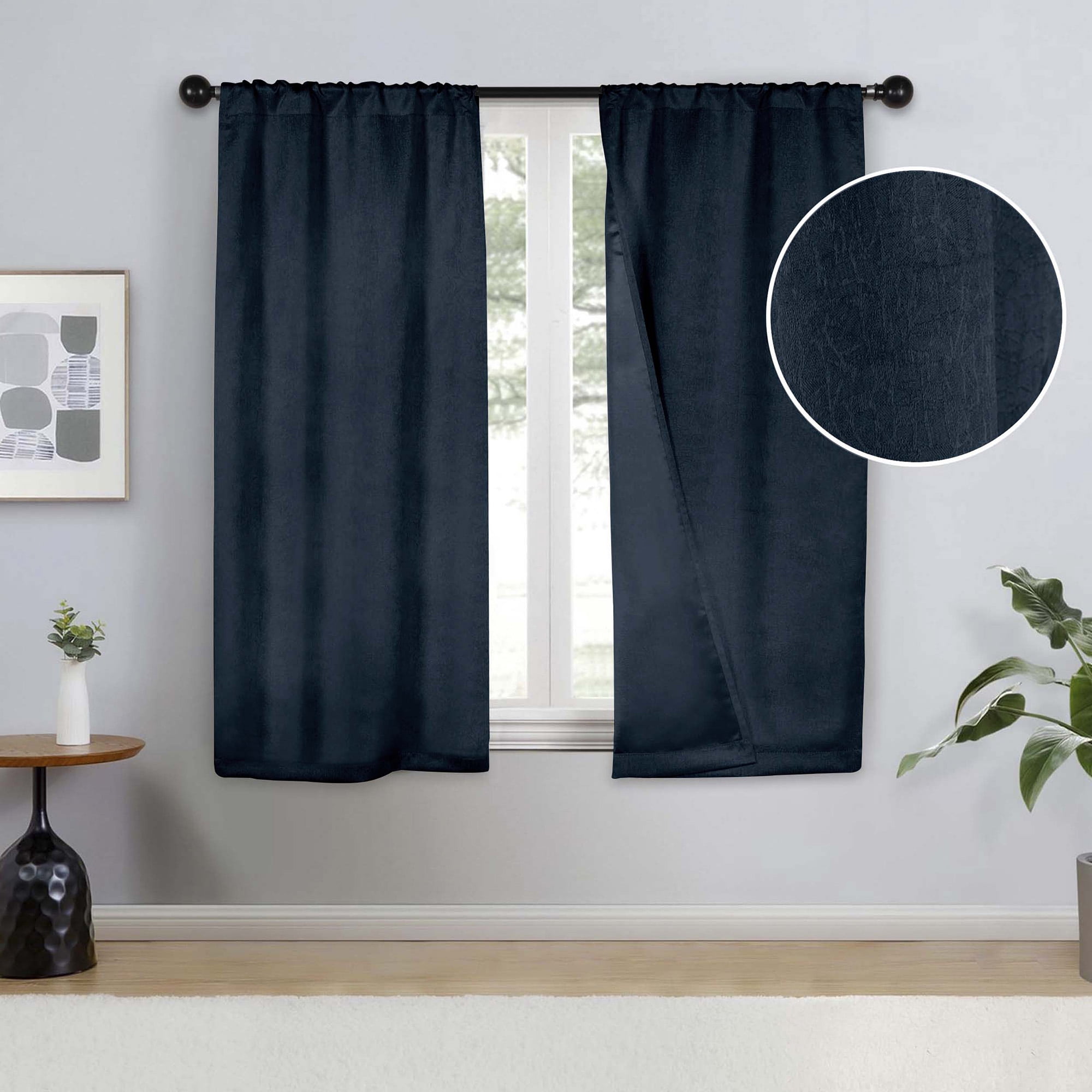 Superior Senna Blackout Curtains, Rod Pocket, Set of 2, 26" x 63", Navy ...