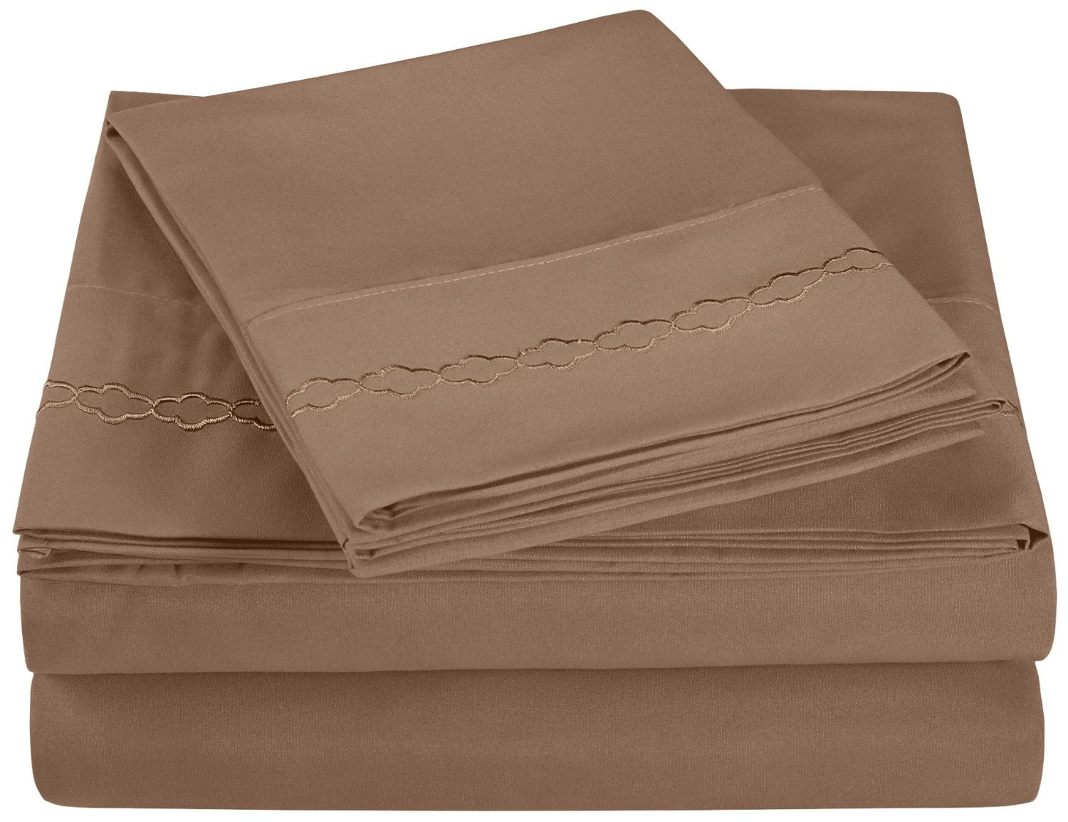 Superior Siberia Embroidered Microfiber Sheet Set, King, Taupe ...