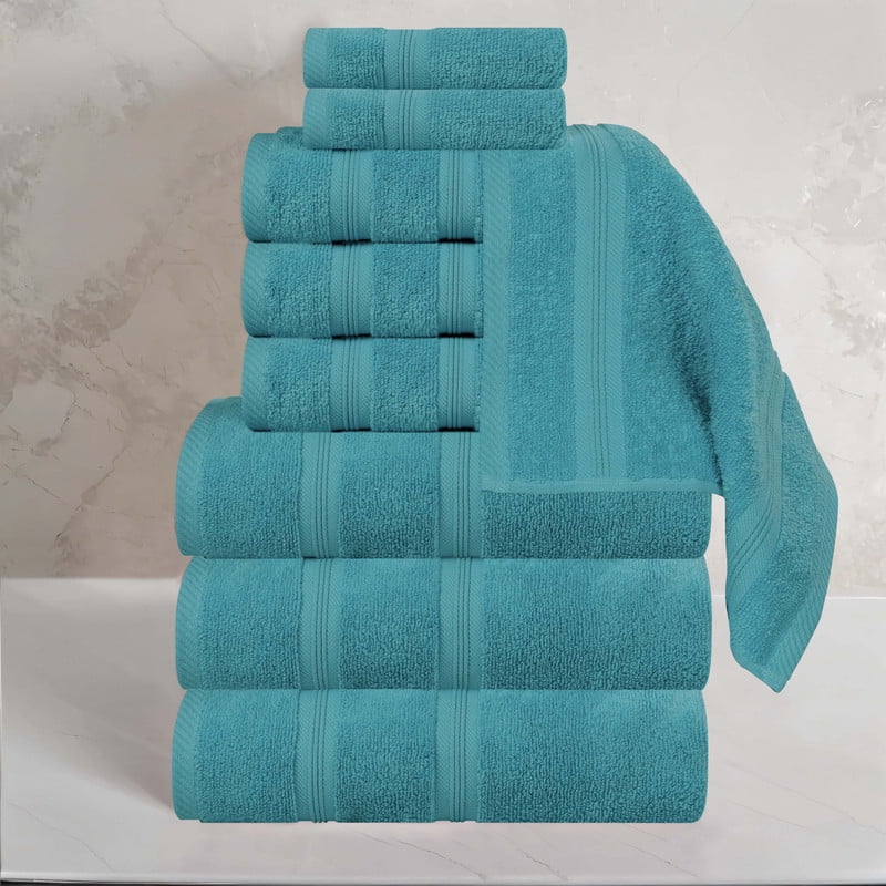 Superior Smart Dry 9-Piece Zero Twist Cotton Towel Set, Turquoise ...