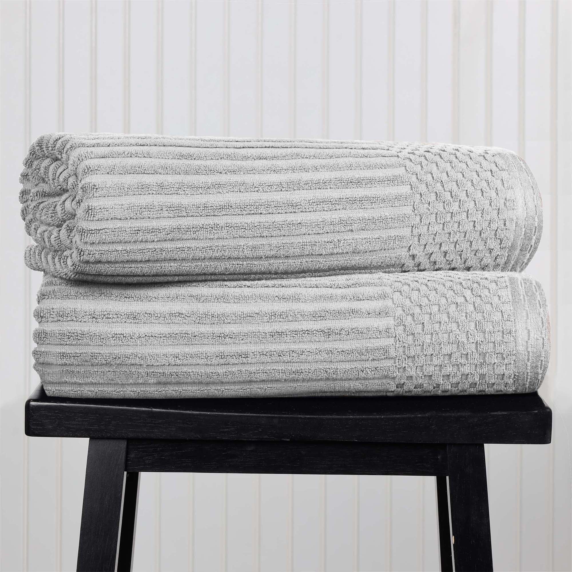 Superior Soho Ribbed Cotton Absorbent Bath Sheet Set of 2, Silver ...