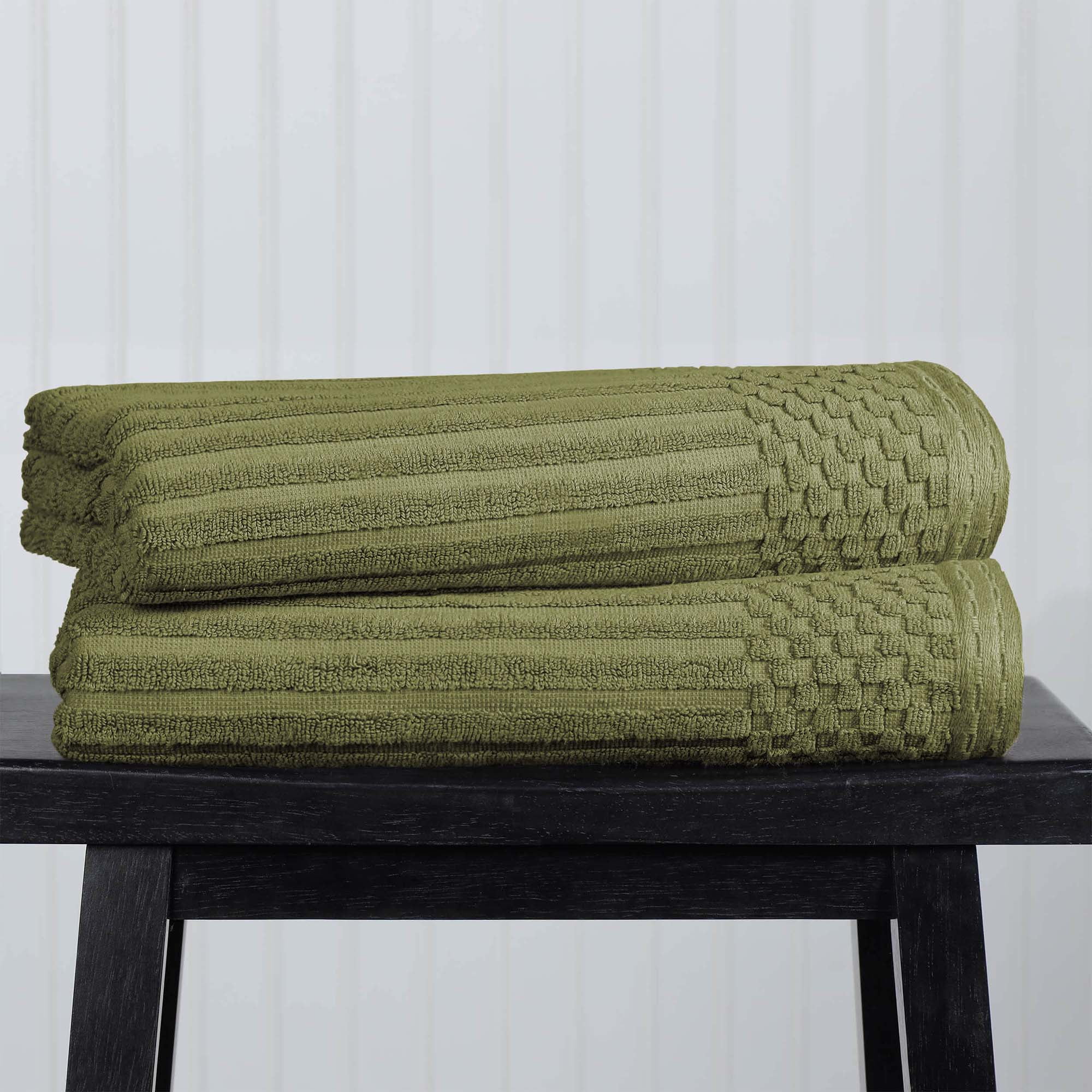 Superior Soho Ribbed Cotton Absorbent Bath Towel Set of 2, Sage ...