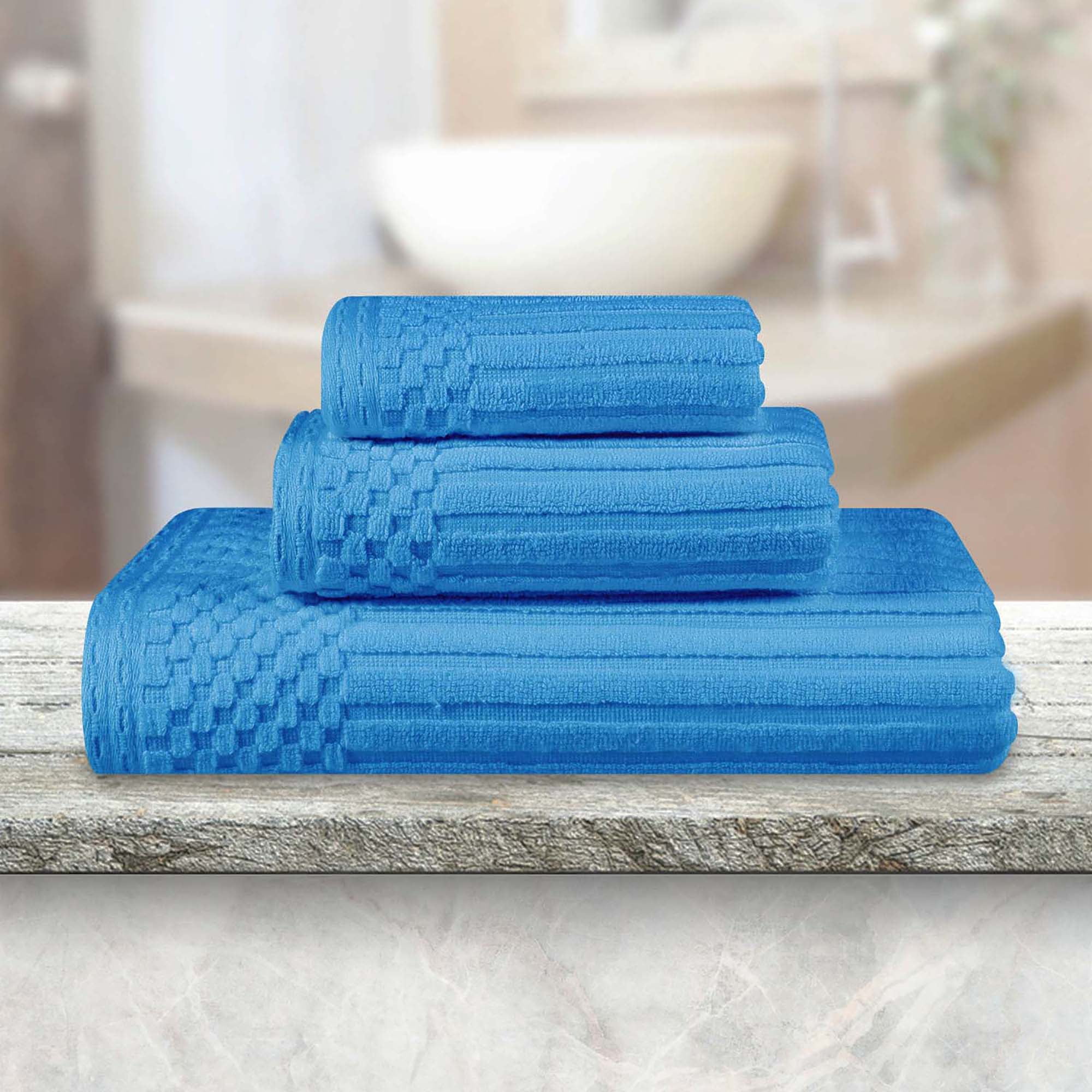 Superior Soho Ribbed Cotton 3-Piece Assorted Towel Set, Azure - Walmart.com