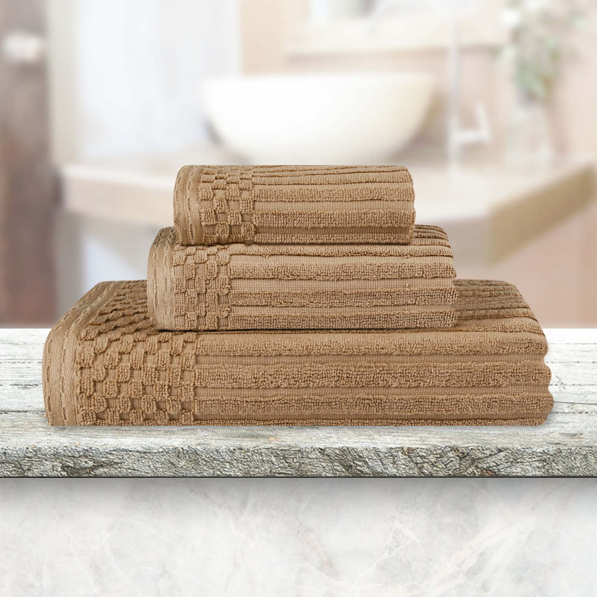 Soho Cotton Ribbed Checkered Towel Set - Absorbent - Walmart.com