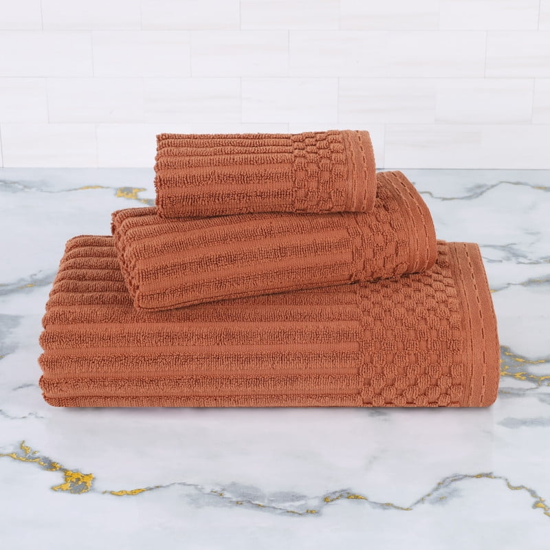 Superior Soho Ribbed Cotton 3-Piece Assorted Towel Set, Rust - Walmart.com