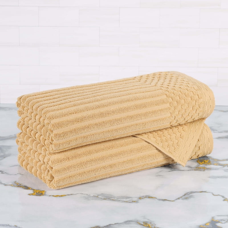 Superior Soho Ribbed Cotton Absorbent Bath Towel Set of 2, Gold ...