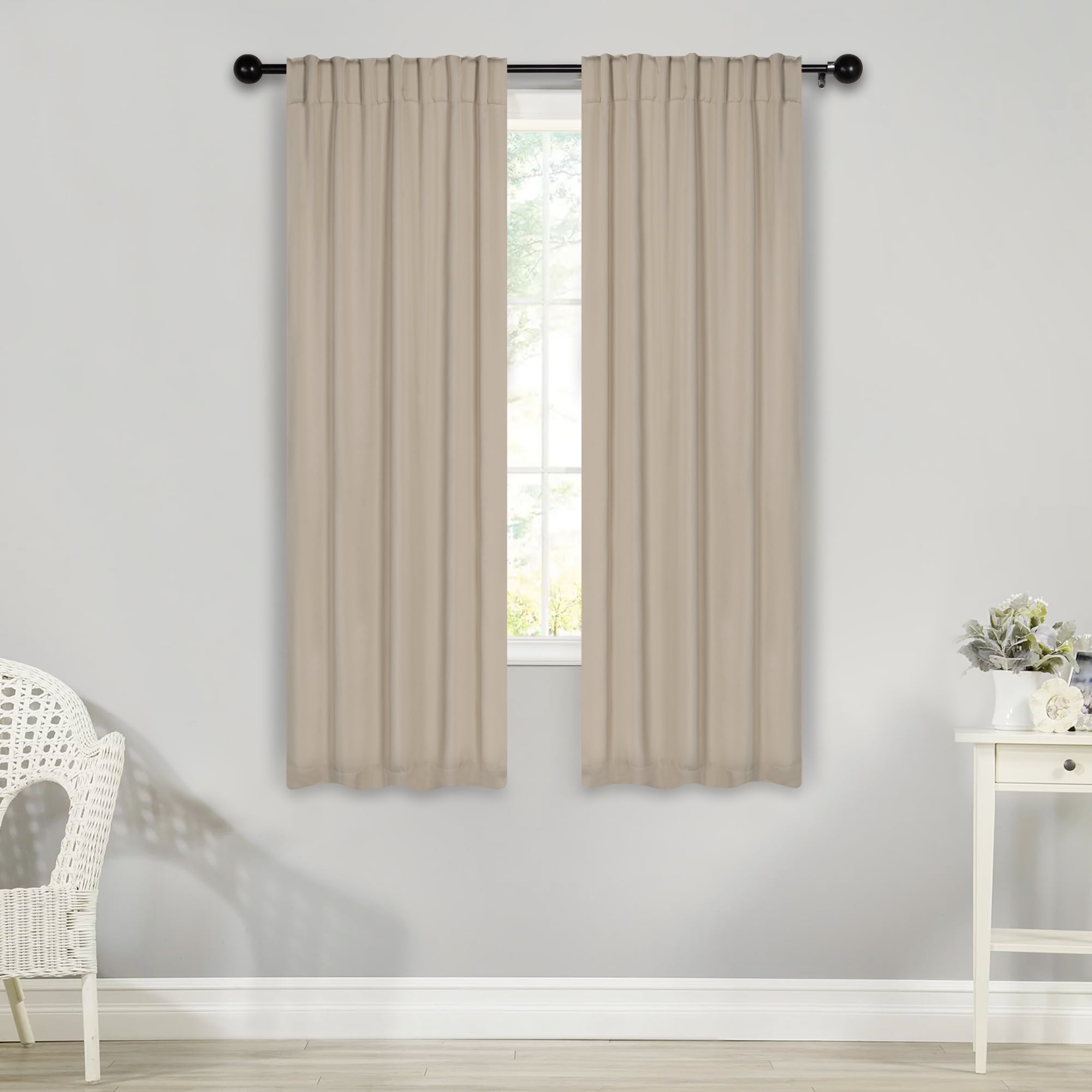 Superior Blackout Back Tab Curtains - 2, 26 x 63 - Ivory - Walmart.com