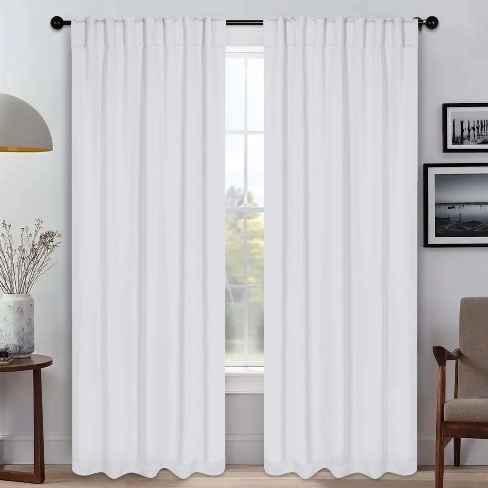 Superior Solid Blackout Back Tab Curtains, Set of 2, 52" x 72", Snow ...