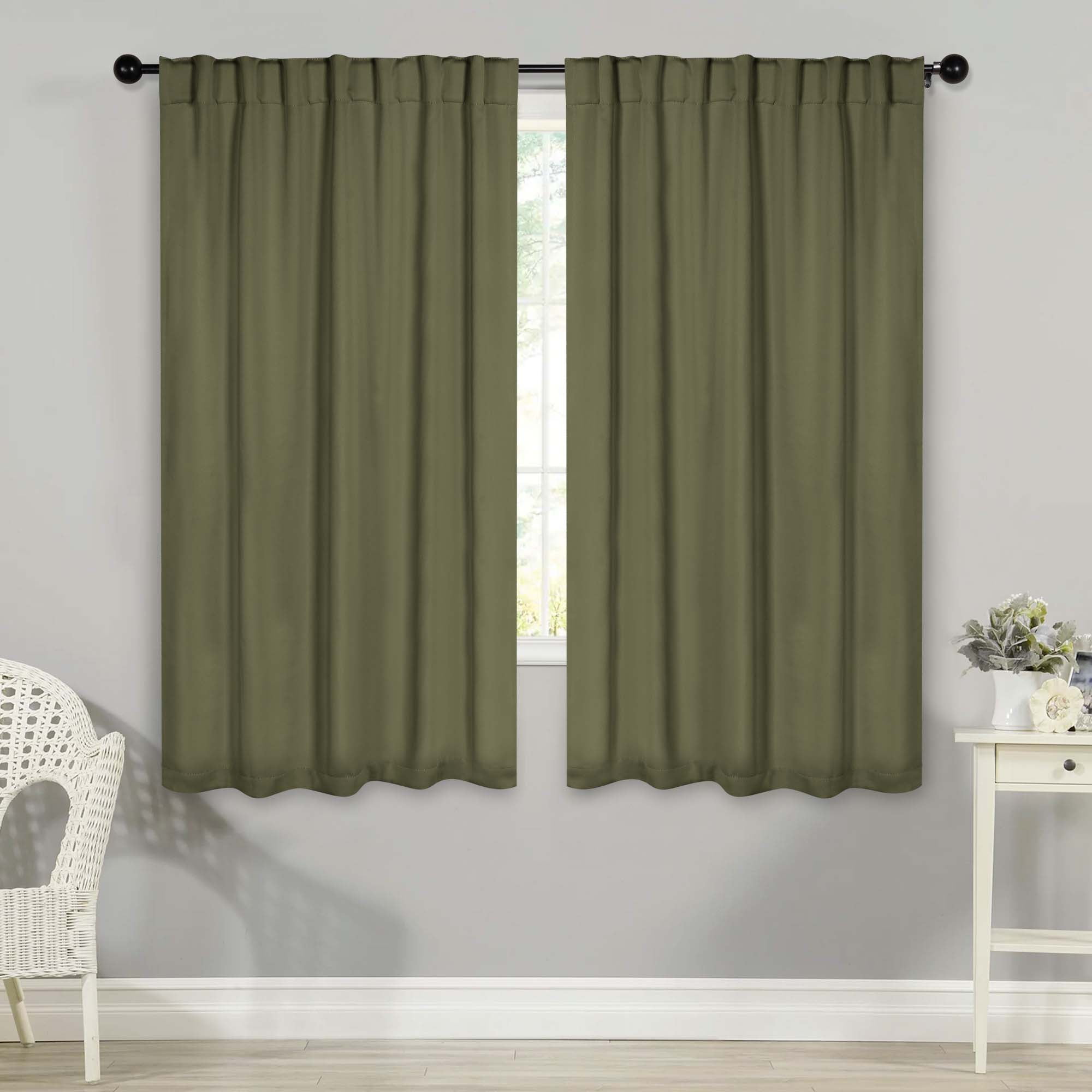 Superior Solid Blackout Back Tab Curtains, Set of 2, 52" x 63", Olive ...