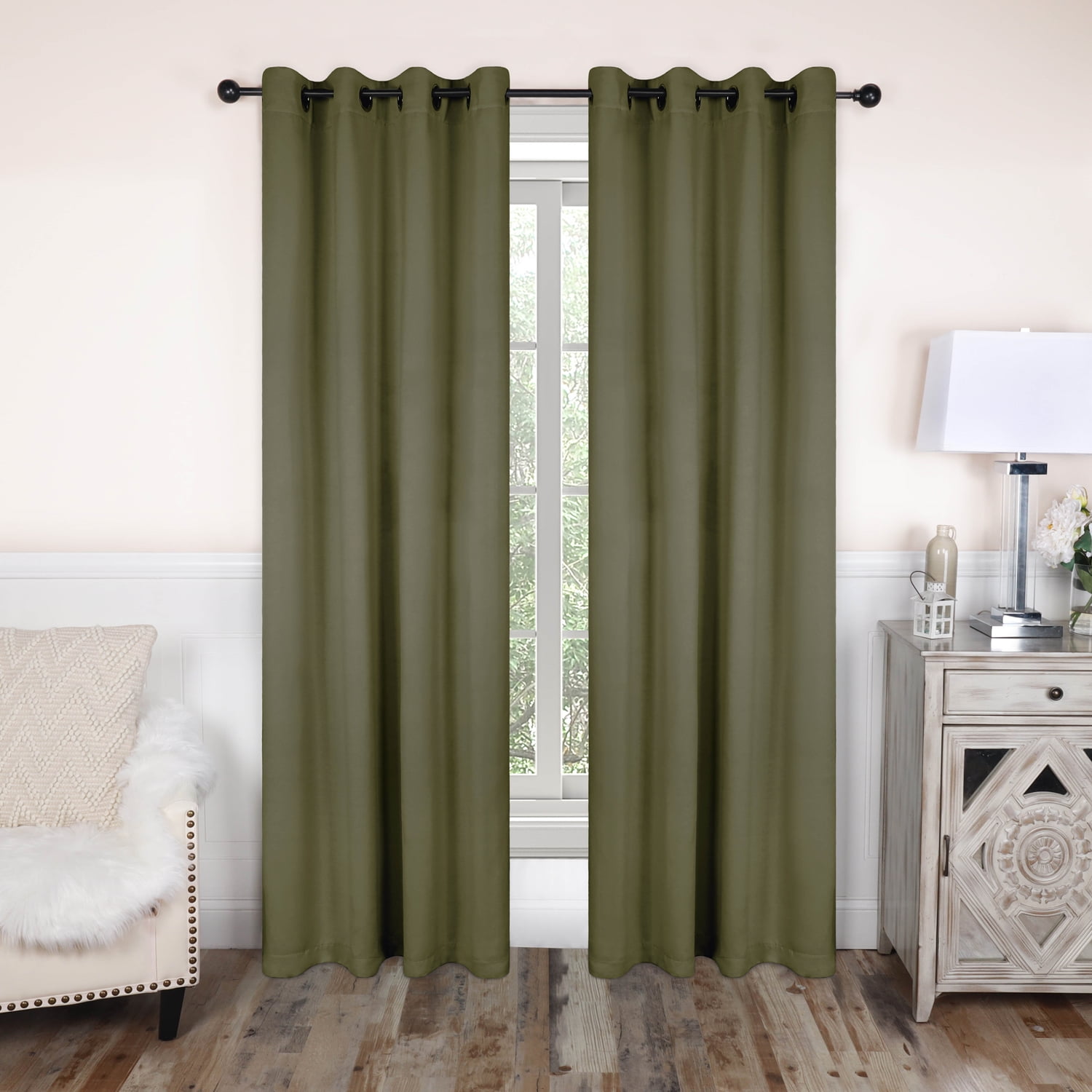 Superior Solid Blackout Curtain Set of 4, 52" x 84", Olive Green ...