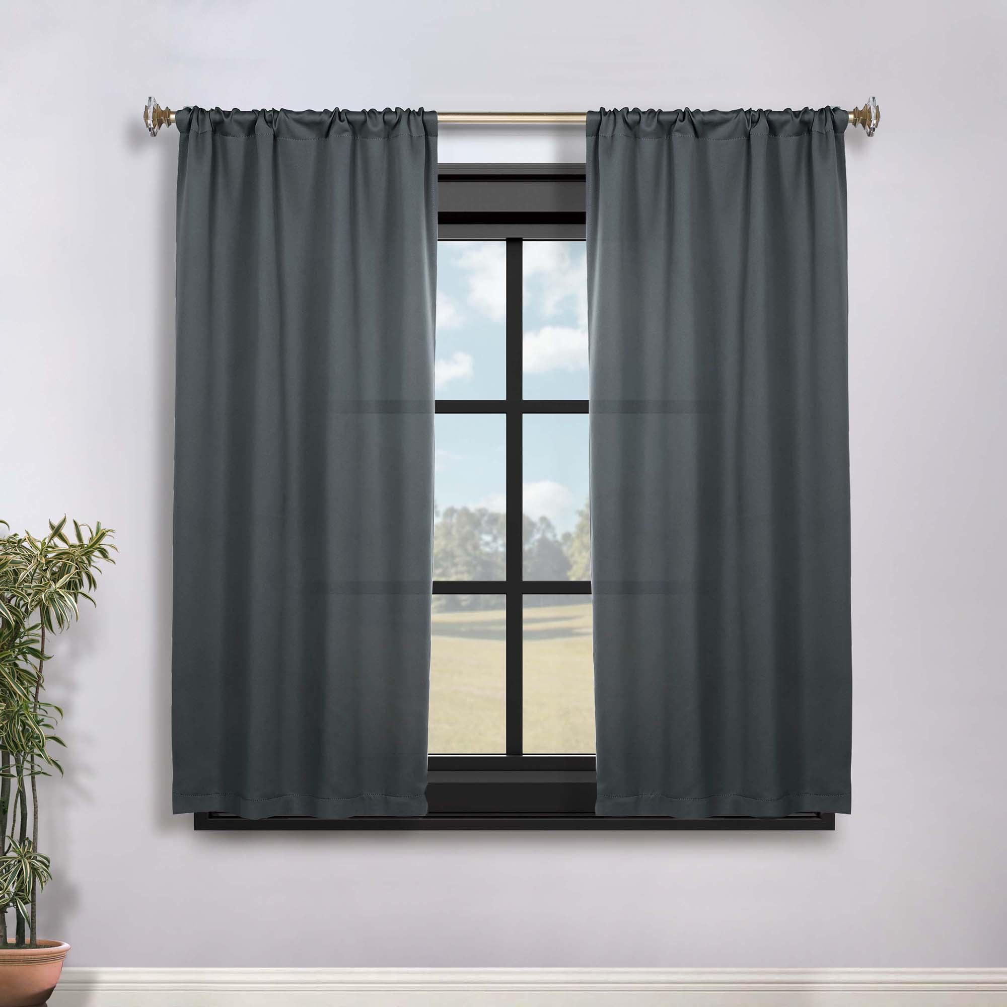 Superior Solid Blackout Curtain Panel, Set of 2, Rod Pocket Curtains 36" W x 63" L, Grey ...