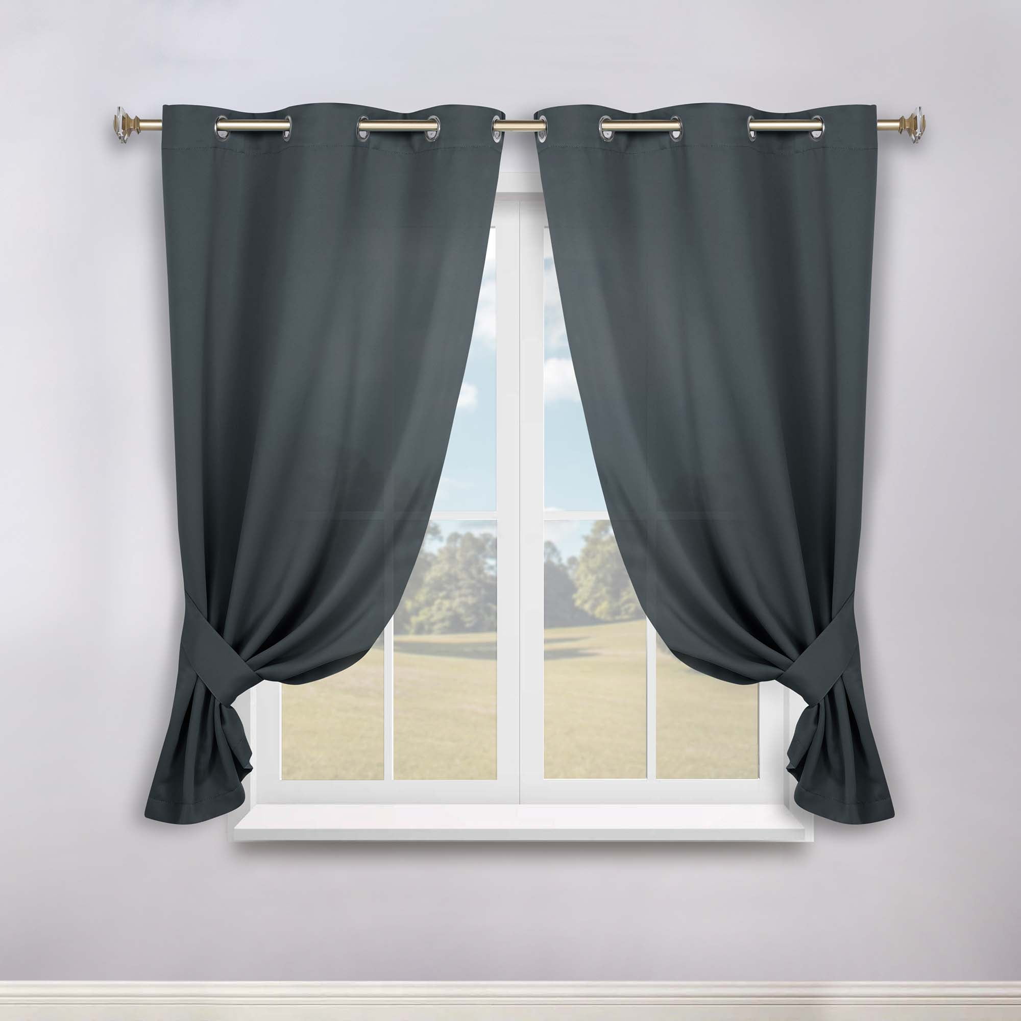 Superior Solid Blackout Curtain Panel, Set of 2, 6 Grommet Curtains 46" W x 63" L, Grey ...