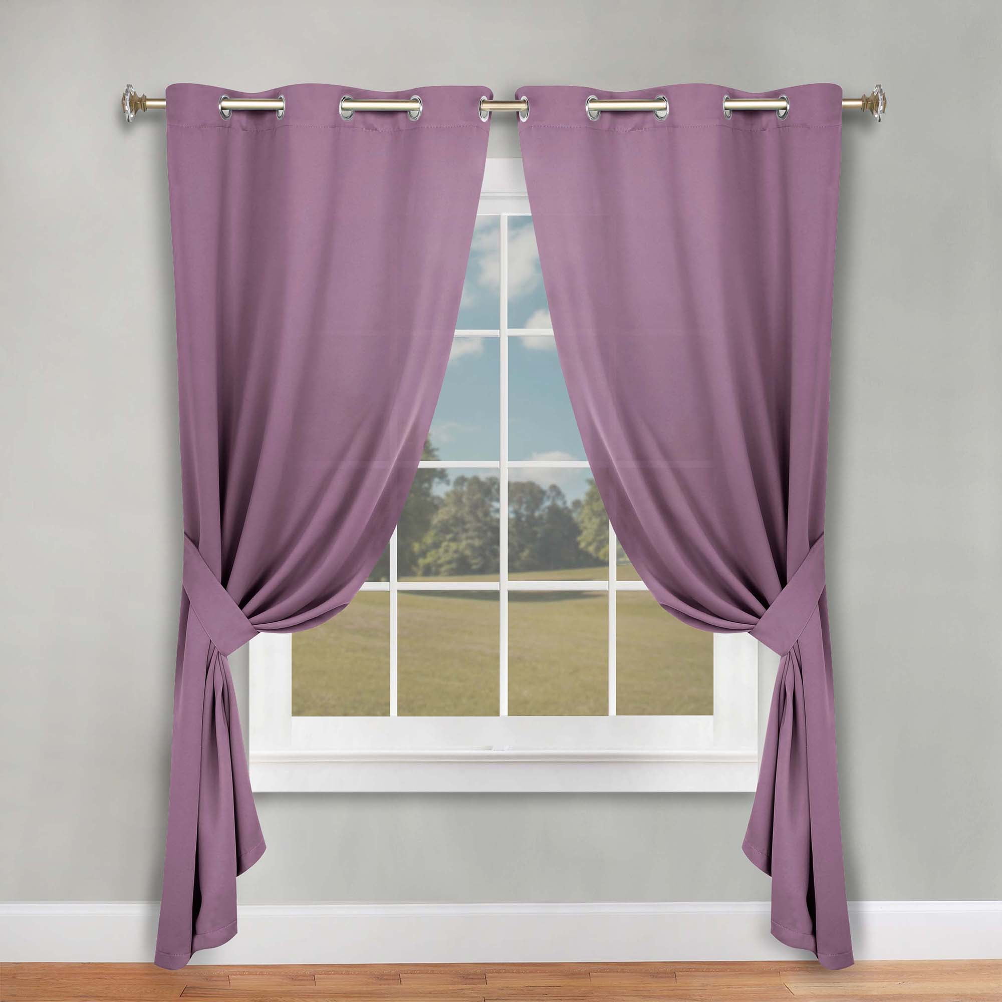 Superior Solid Blackout Curtain Panel, Set of 2, 6 Grommet Curtains 46" W x 84" L, Wisteria ...