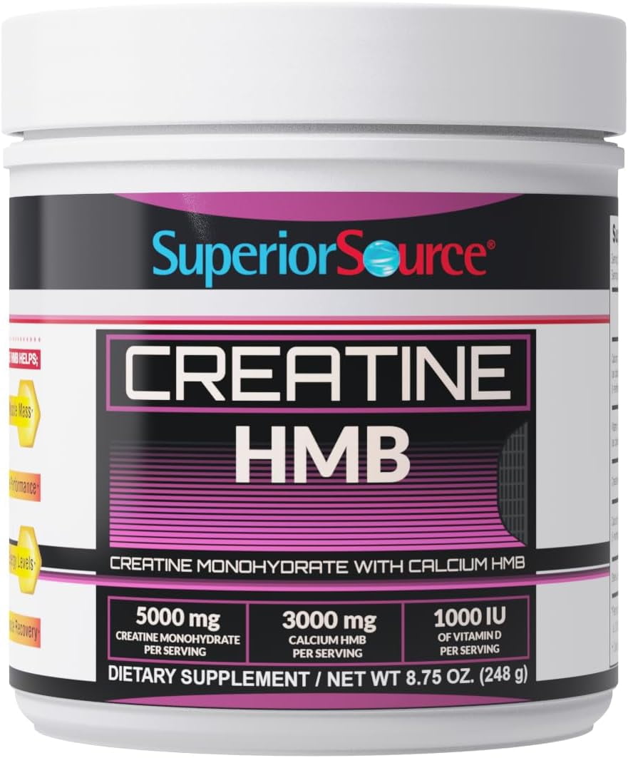 Superior Source Creatine Monohydrate (5g) + HMB (3g) & D3 (1,000IU ...