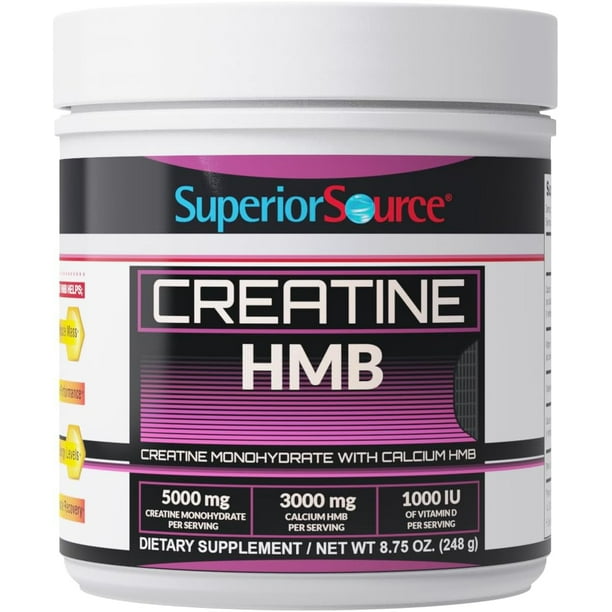Superior Source Creatine Monohydrate (5g) + HMB (3g) & D3 (1,000IU ...