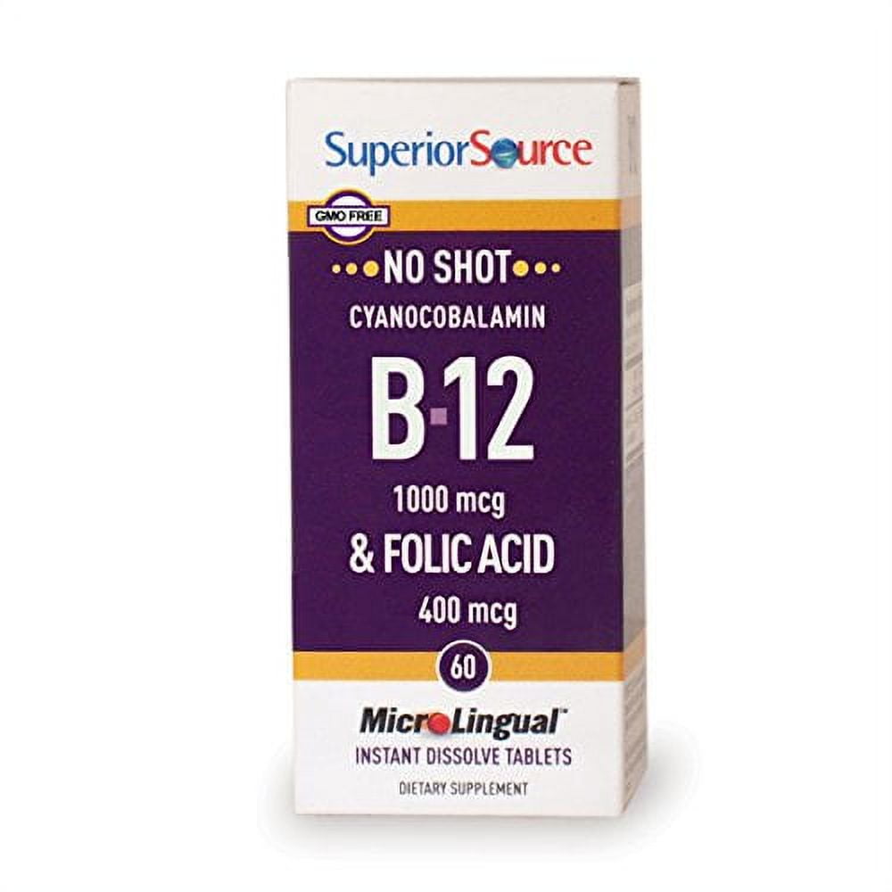 Superior Source No Shot B12/Folic Acid, 1000 mcg/400 mcg, 60 Count - Walmart.com