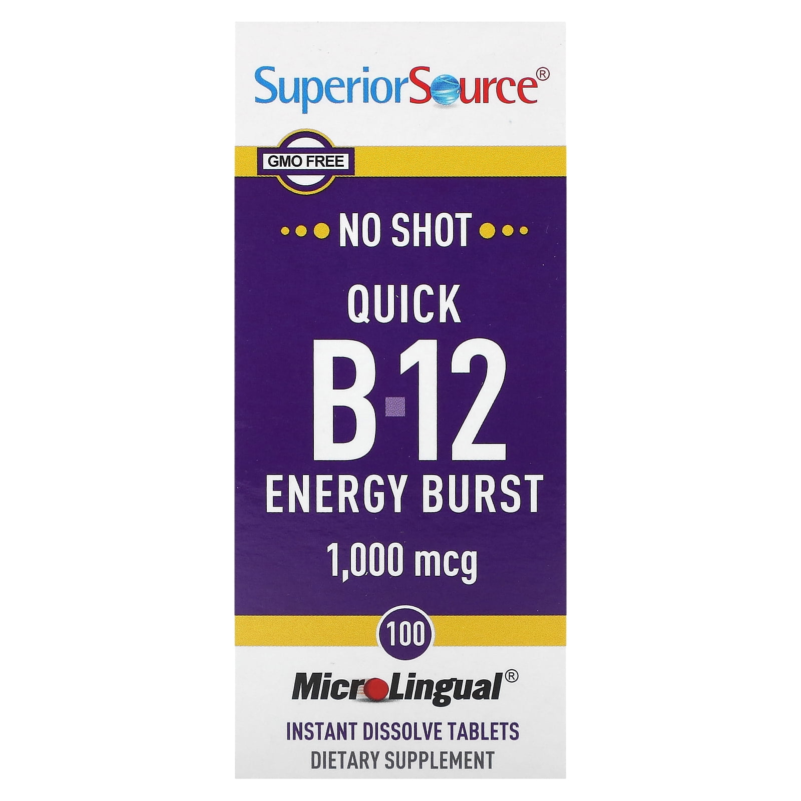 Superior Source No Shot B12 Energy Burst 1000 mcg, Fast Dissolve, 100 ...