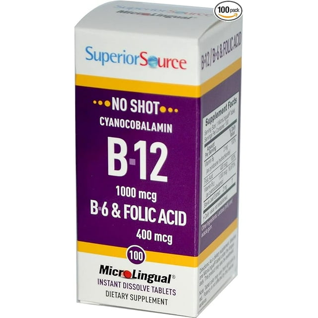 Superior Source No Shot Vitamin B12 Cyanocobalamin 1000 Mcg B6