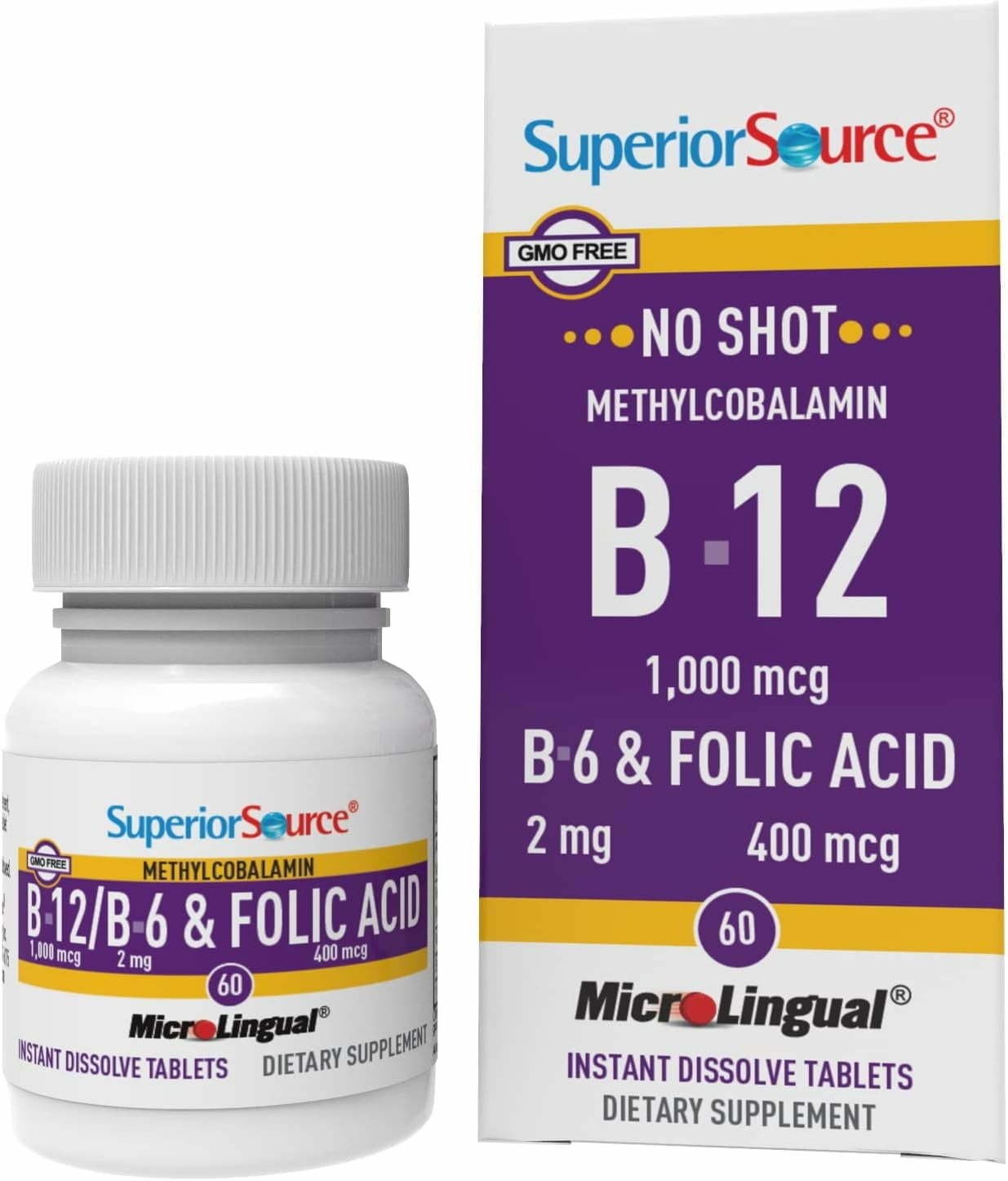 Superior Source B-12 Methylcobalamin, B6 & Folic Acid, 60 Tabs for ...