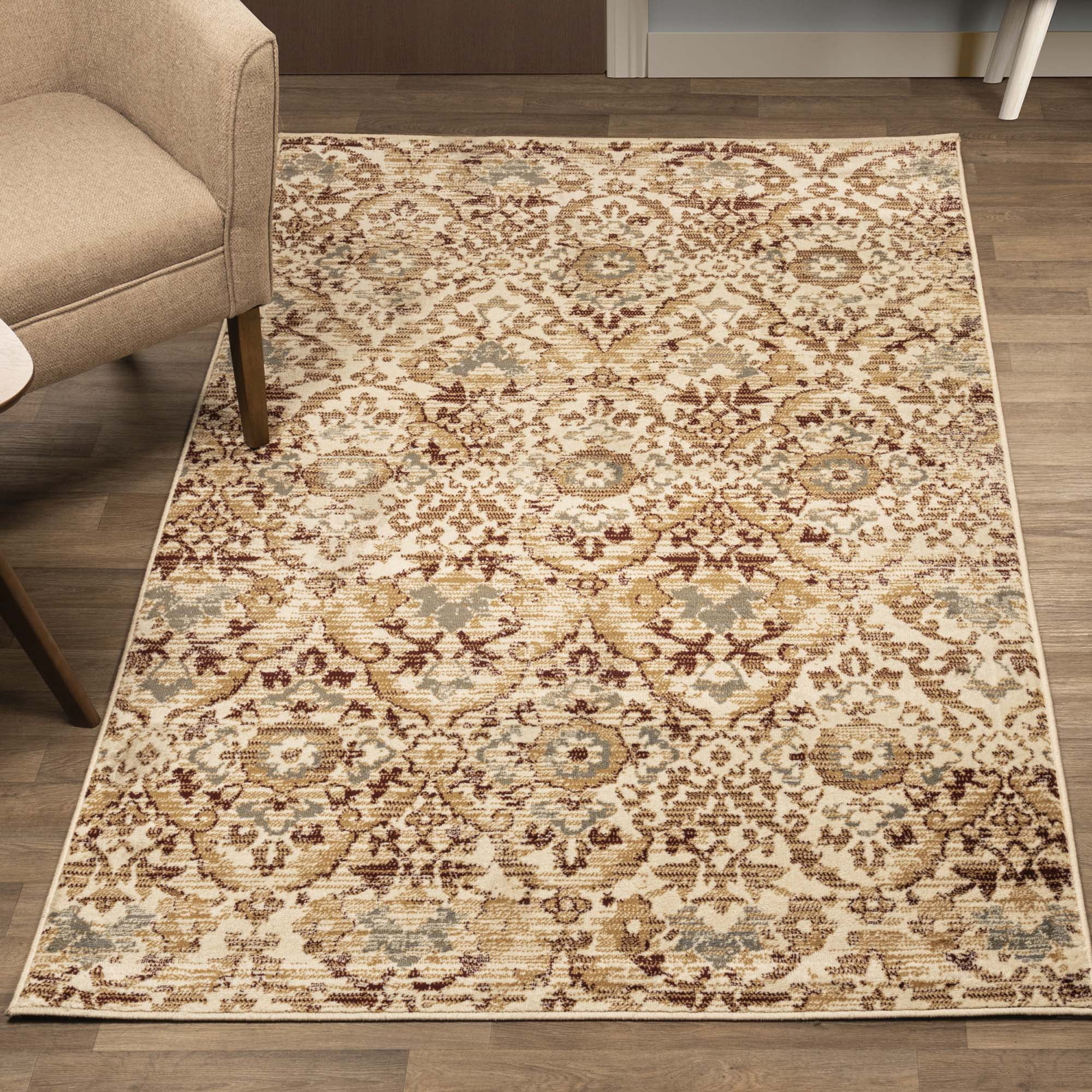 Superior Tamara 4' x 6' Indoor Area Rug, Floral Diamond Rugs for Living Room Bedroom, Maroon ...