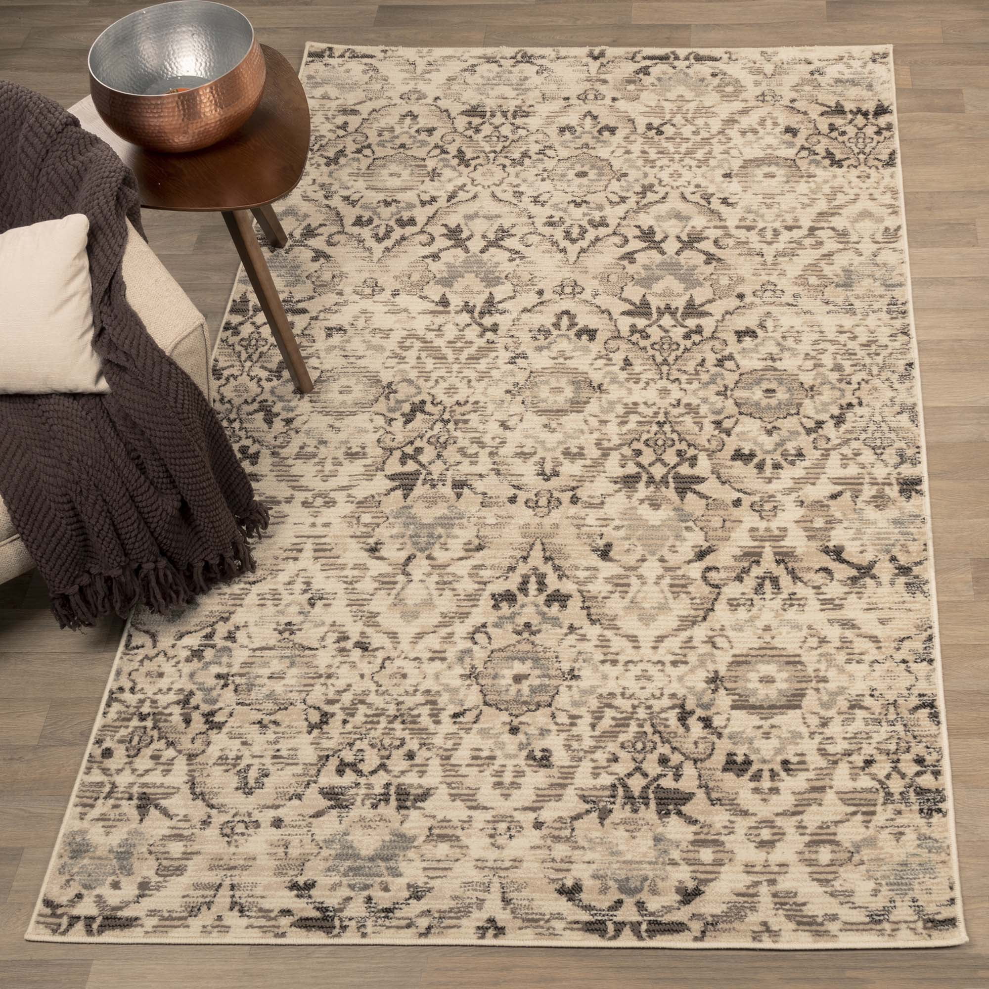 Superior Tamara 5' x 8' Indoor Area Rug, Floral Diamond Rugs for Living Room Bedroom, Slate ...