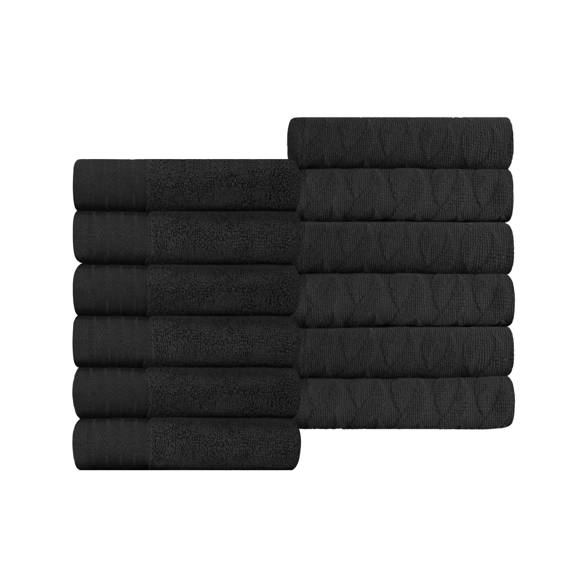 Superior Turkish Cotton Jacquard Solid 12-Piece Washcloths Set, Black ...