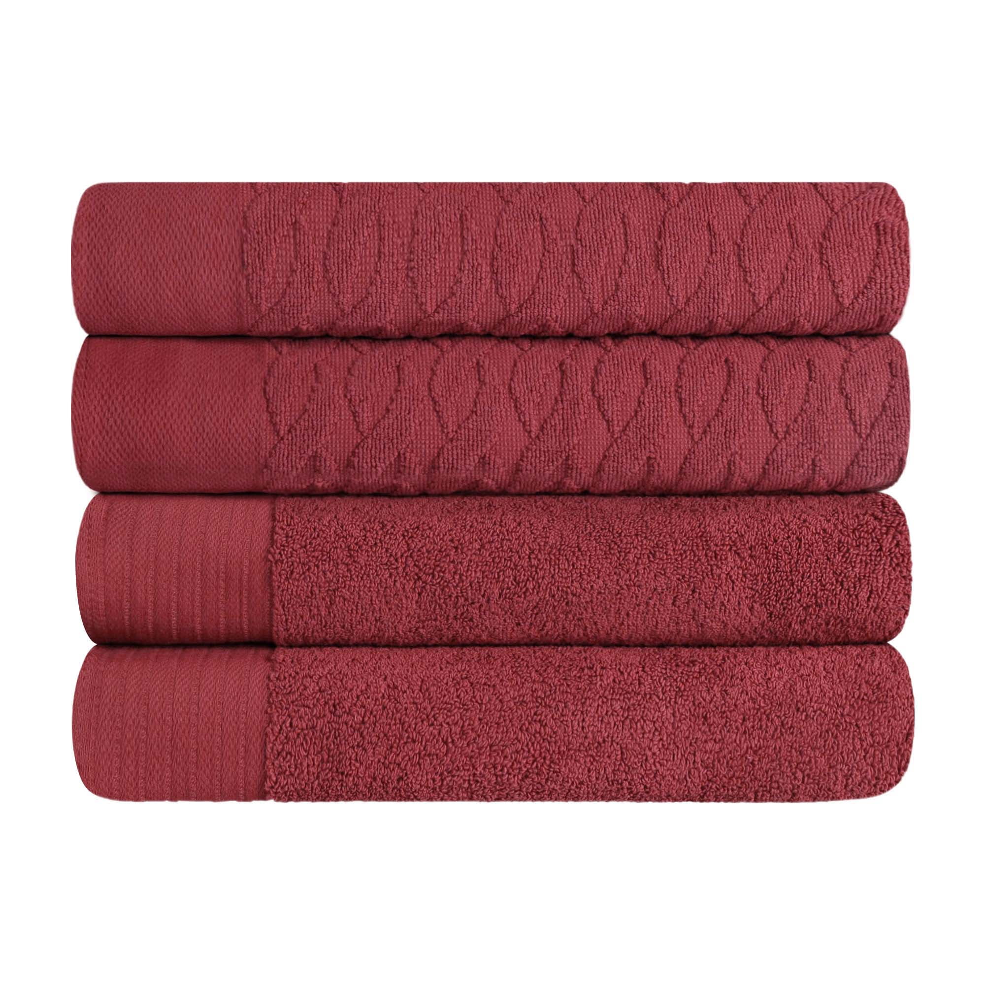 Superior Turkish Cotton Jacquard Solid 4-Piece Bath Towel Set, Maroon ...