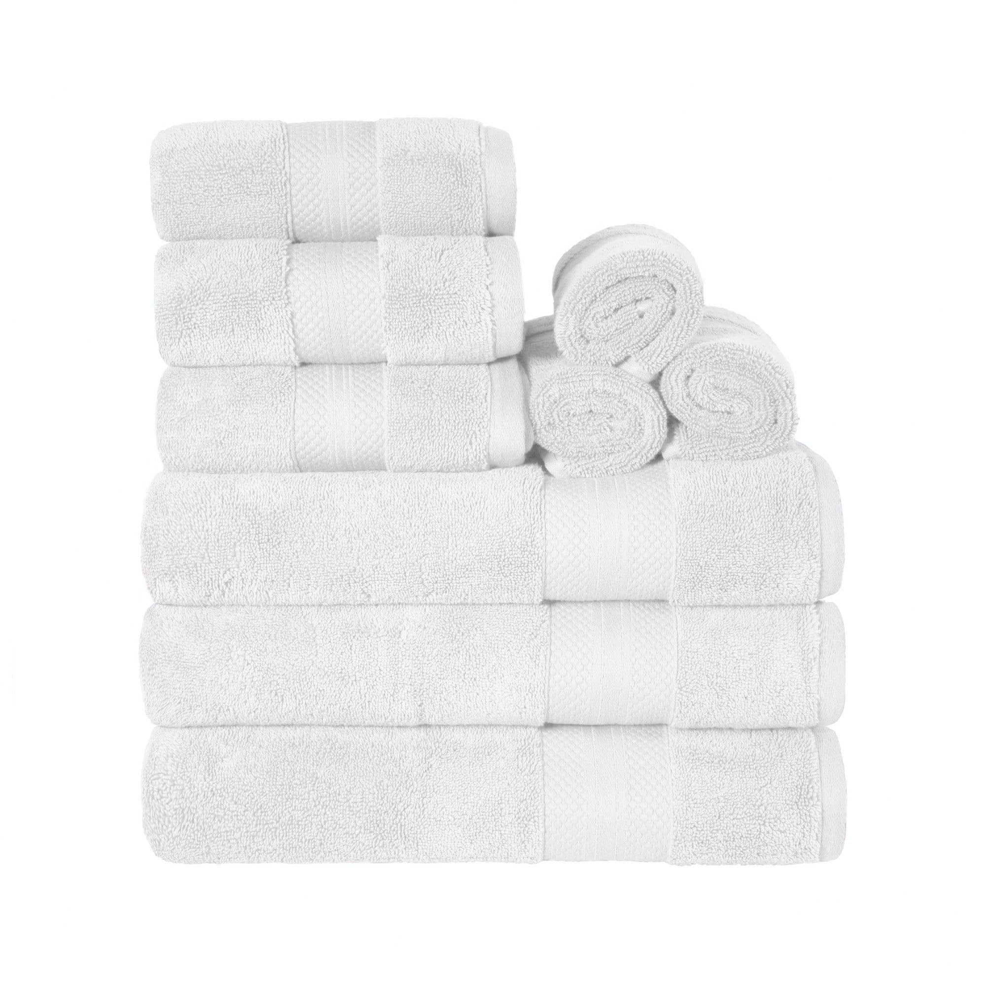 Superior Turkish Cotton Solid Plush 9 Piece White Towel Set