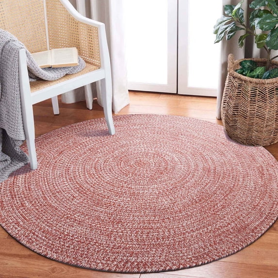 Superior Two-Toned Braided Round Indoor/ Outdoor Area Rug, Brick/ White ...