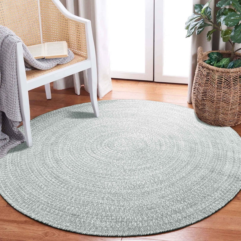 Superior Two-Toned Braided Round Indoor/ Outdoor Area Rug, Fog Green ...