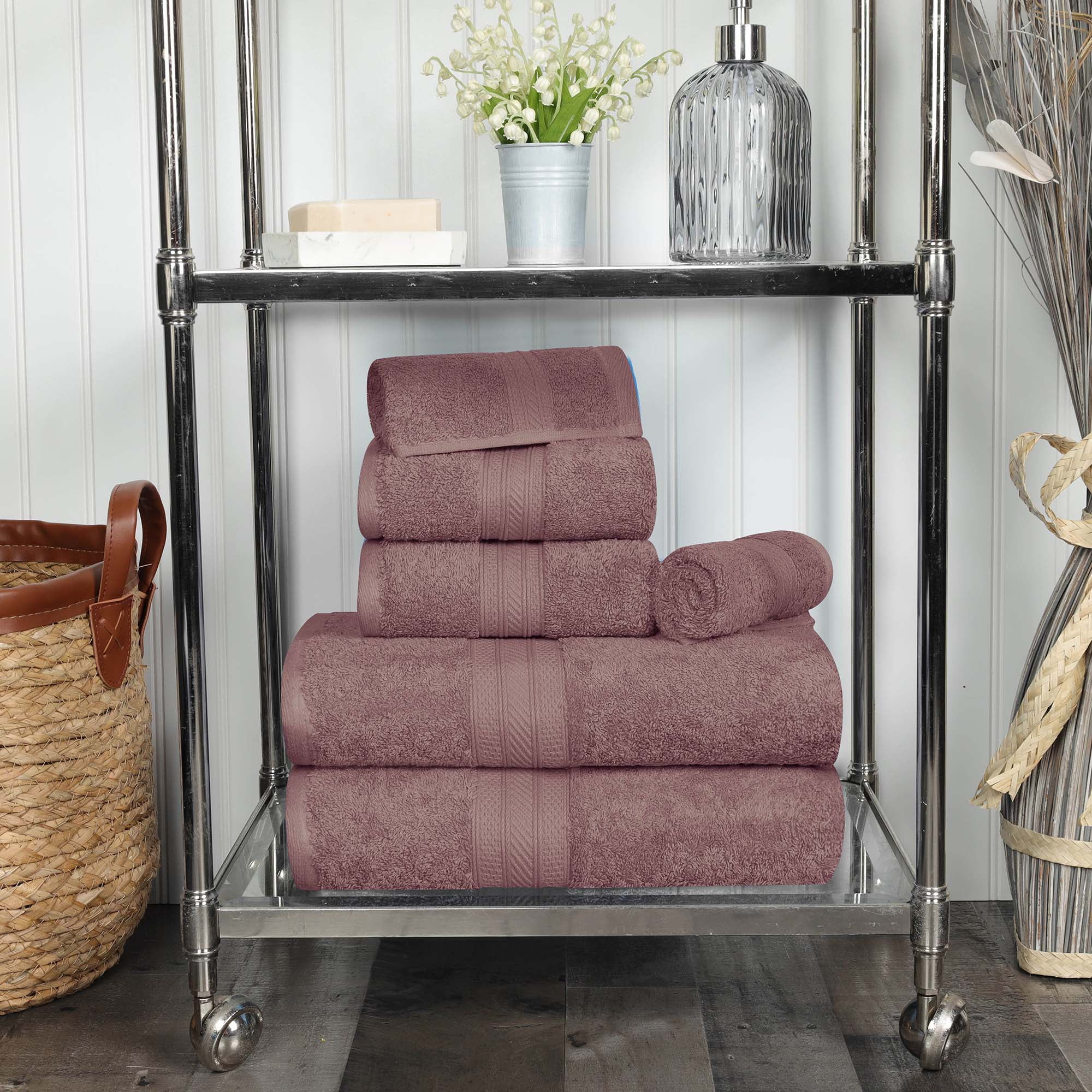 Superior Atlas Cotton Heavyweight 6-Piece Bath Towel Set, Grape Shake - Walmart.com