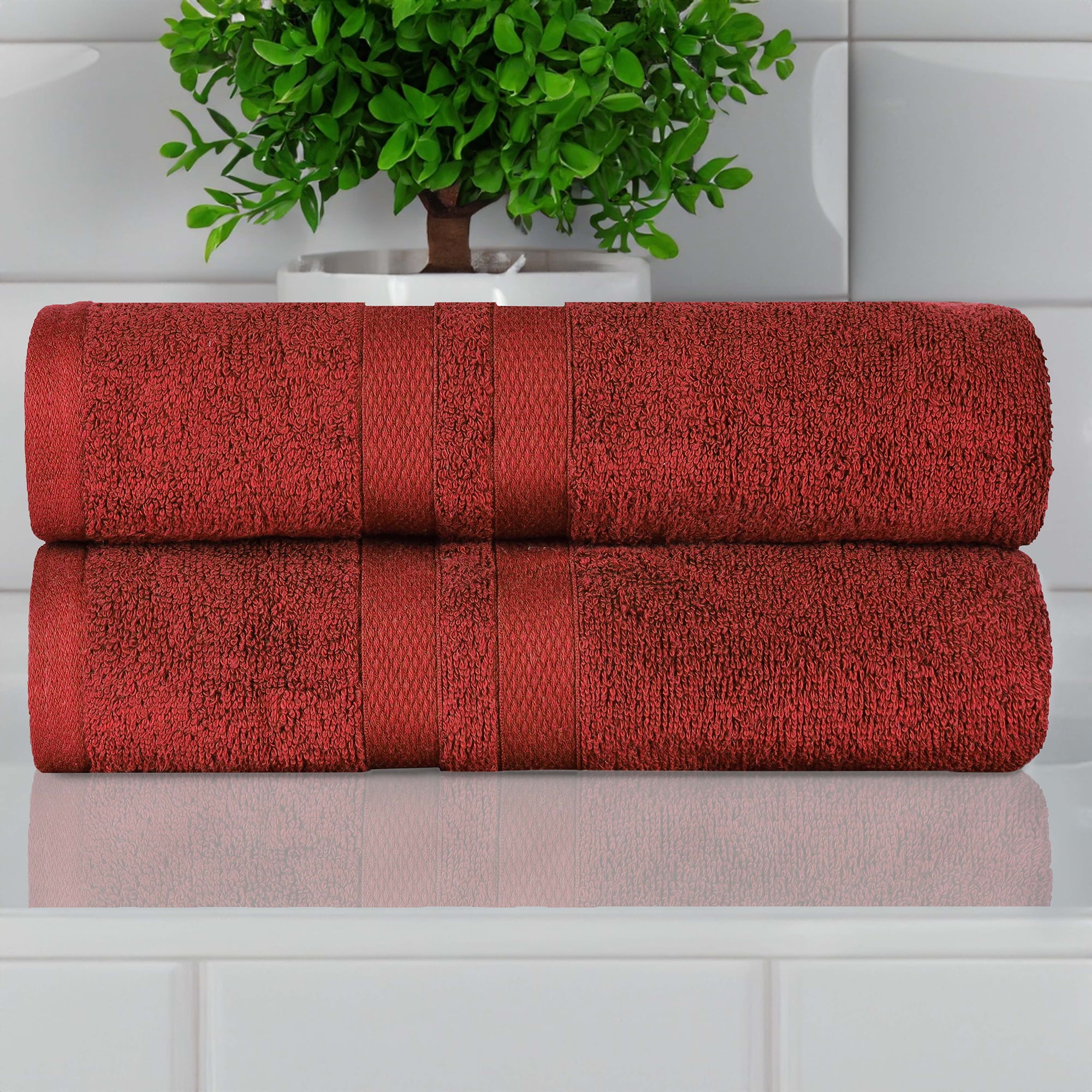 Superior Ultra Soft Cotton Solid 2-Piece Bath Towel Sets, Maroon ...