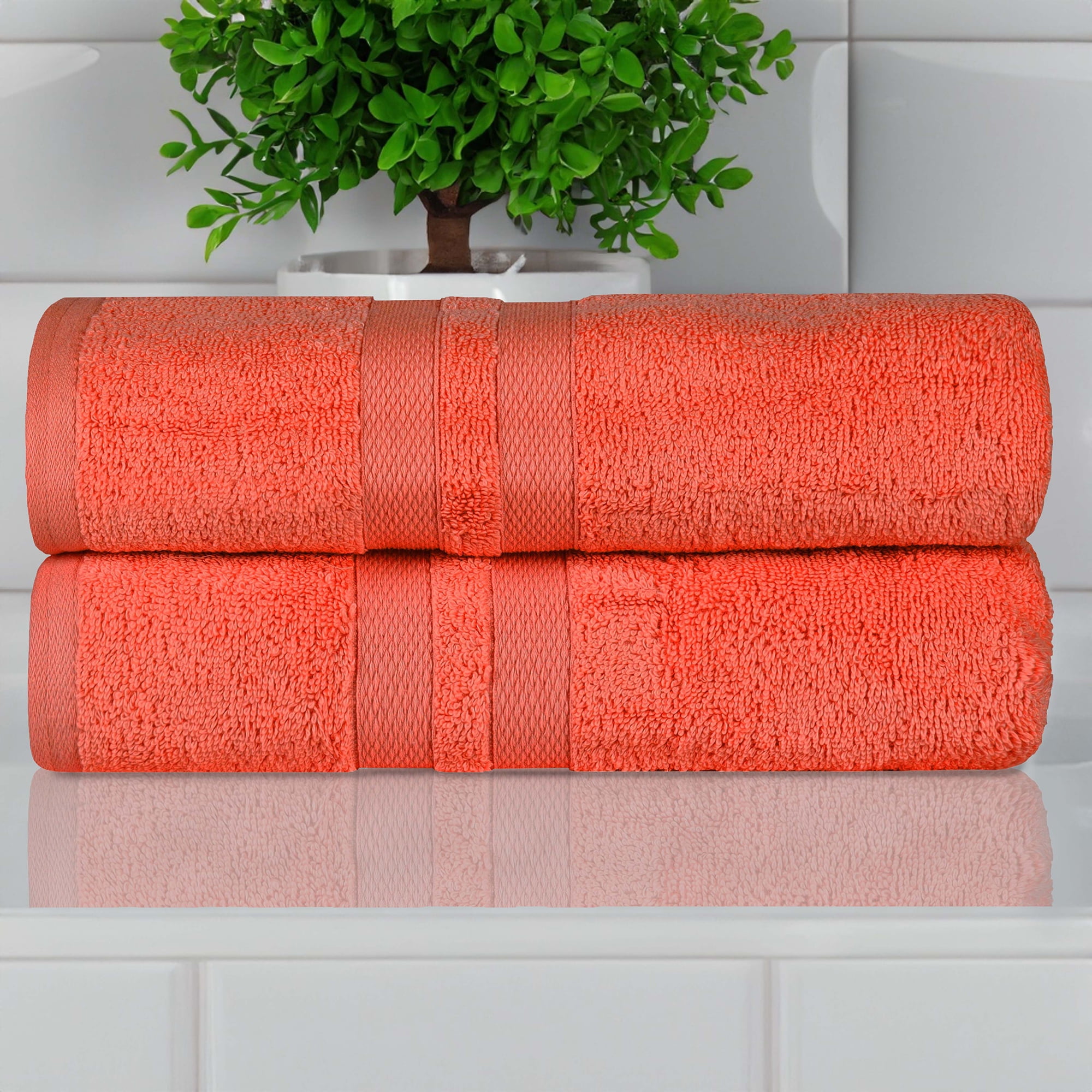 Superior Ultra Soft Cotton Solid 2-Piece Bath Towel Sets, Tangerine ...