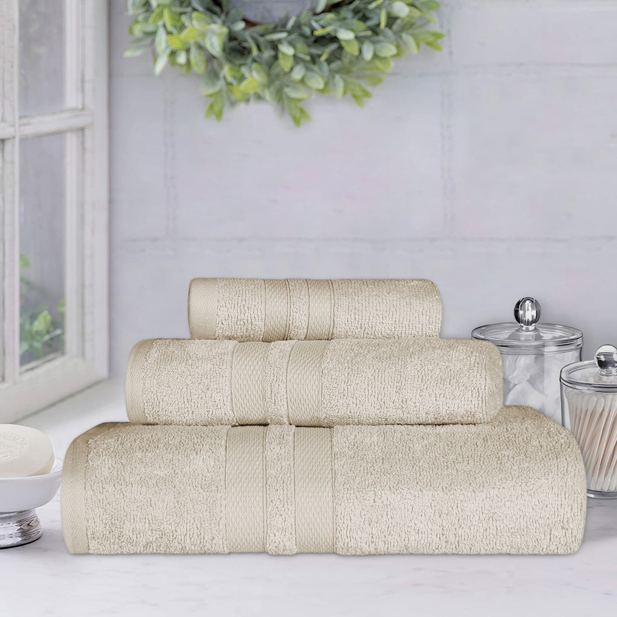 Superior Ultra Soft Cotton Solid 3-Piece Towel Sets, Ivory - Walmart.com