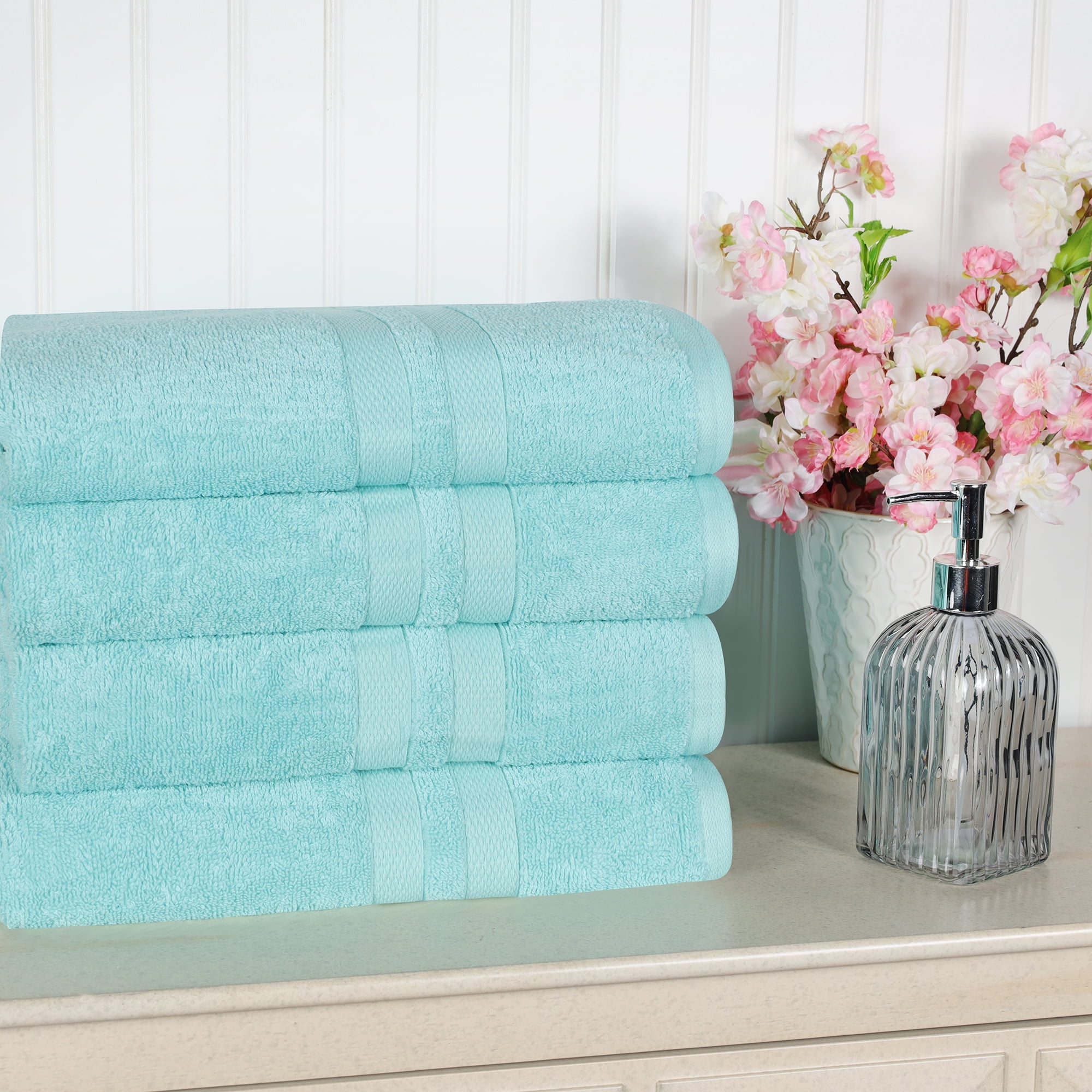 Superior Ultra Soft Cotton Solid 4-Piece Bath Towel Sets, Cyan ...