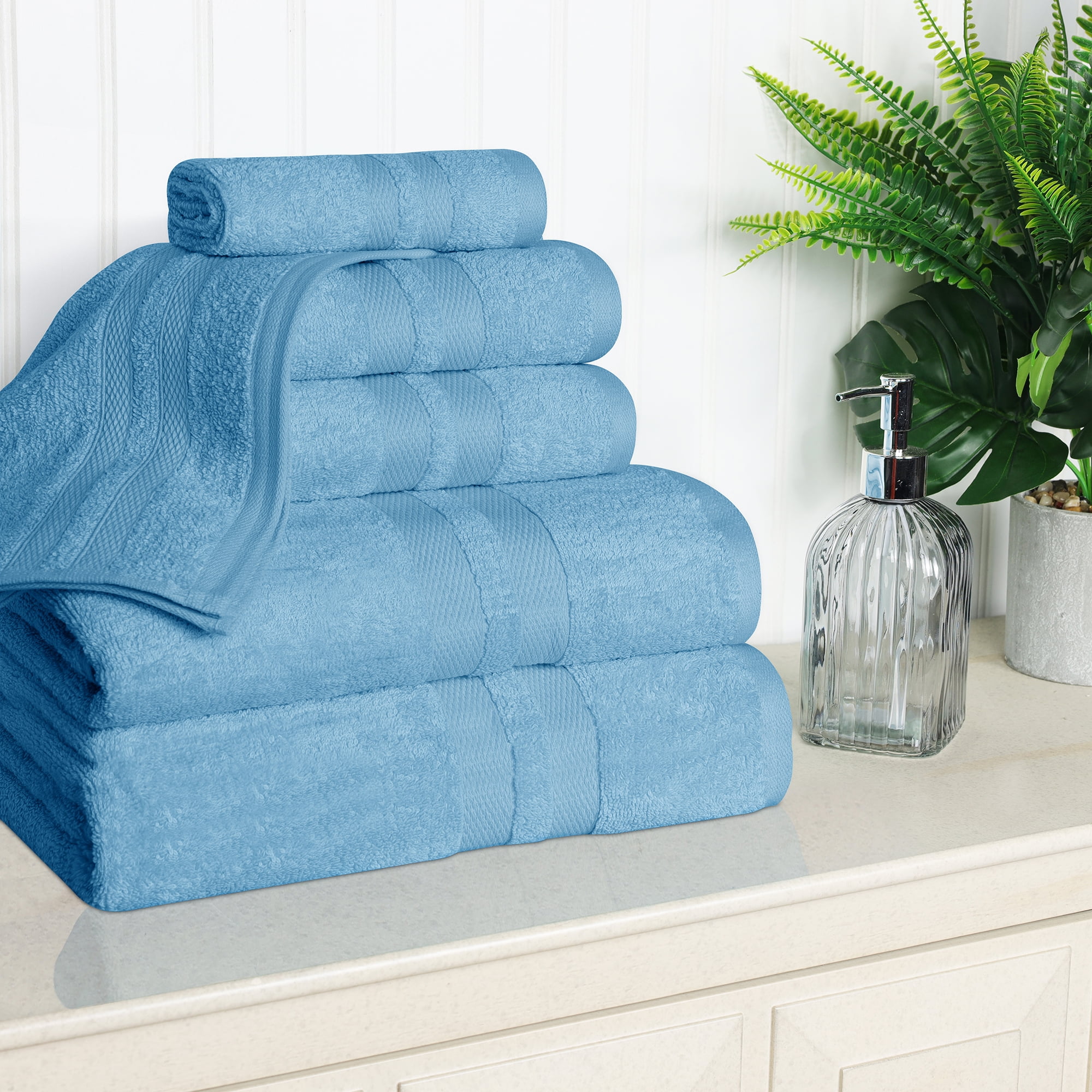 Superior Ultra Soft Cotton 6-Piece Towel Set, Denim Blue, Absorbent and ...